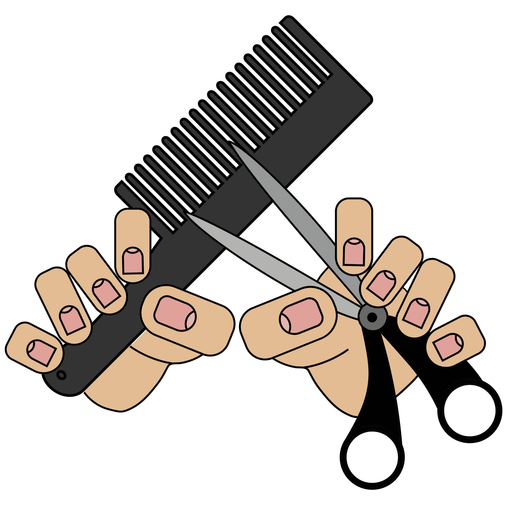 peine y tijeras en la mano. aislado sobre fondo blanco en estilo de ... peine y tijeras en la mano. aislado sobre fondo blanco en estilo de ...