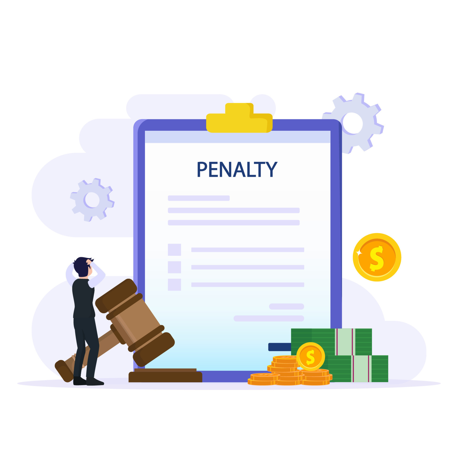 Penalty vector concept. Stressful businessman looking at a charge and ... Penalty vector concept. Stressful businessman looking at a charge and ...
