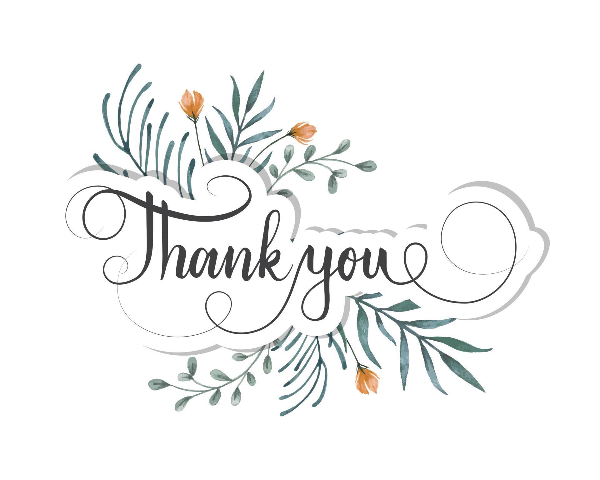 Illustration of thank you script decorated by watercolor floral ...