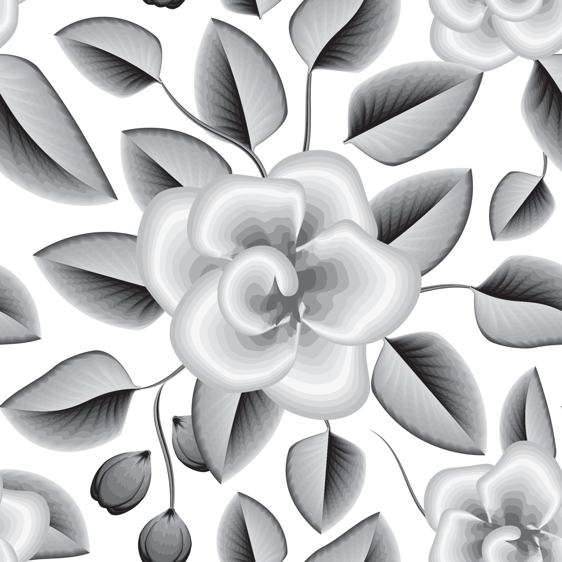 Vintage Abstract Monochromatic Floral Seamless Pattern With Black White