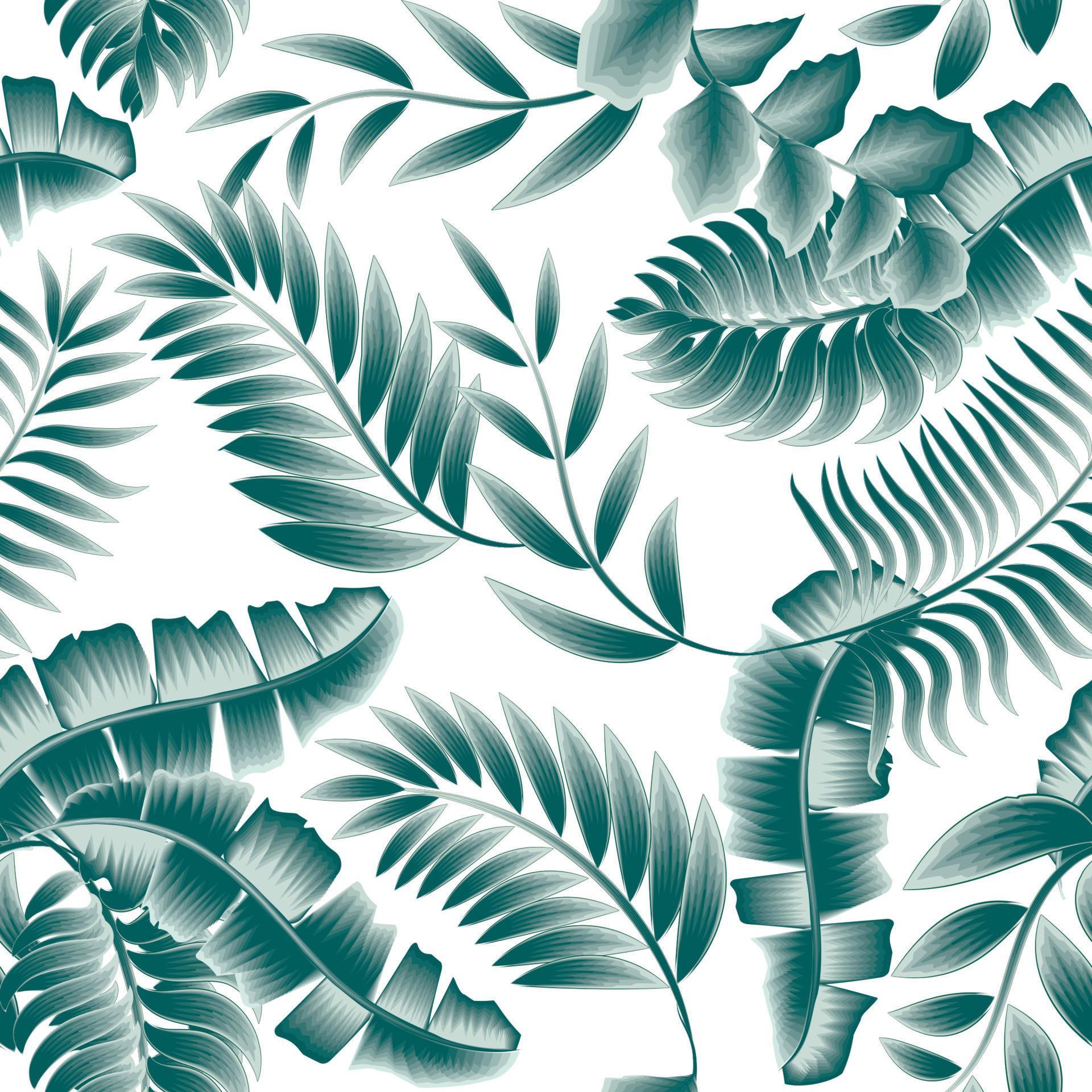 blue abstract rainforest plants leaves seamless pattern in ...