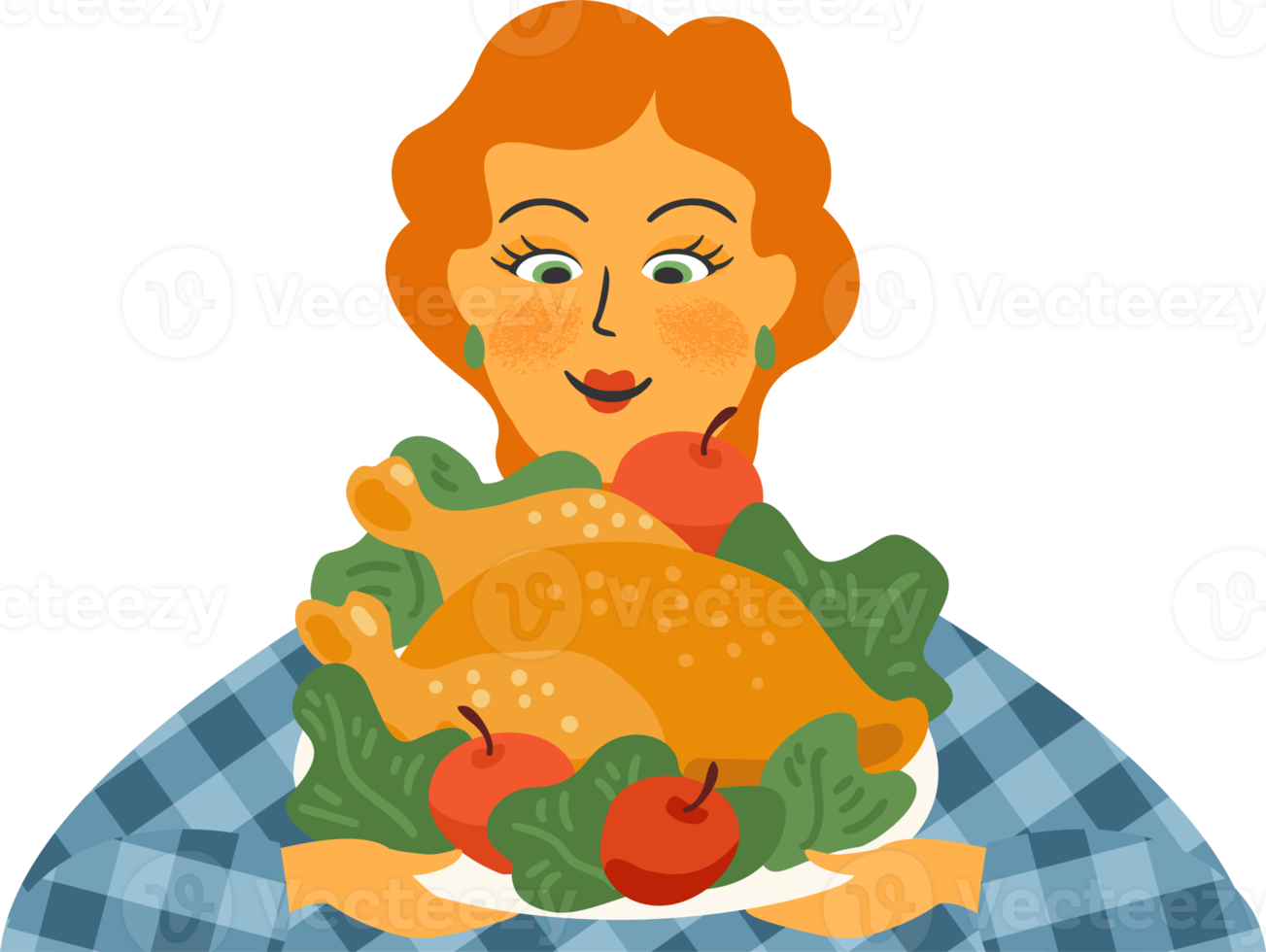 Happy Thanksgiving. Cute lady with turkey. 11337315 PNG