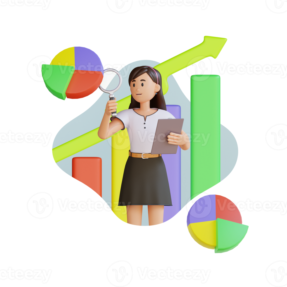 Young Girl Holding A Magnifying Glass 3d Character Illustration