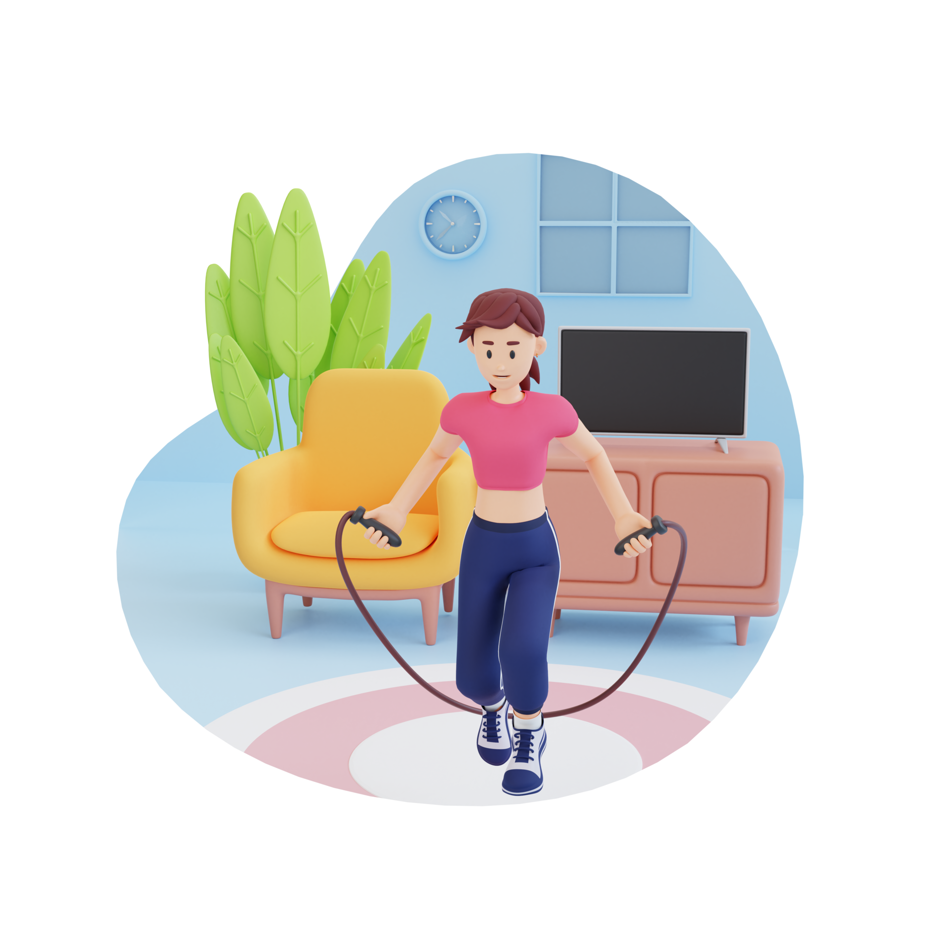 Young Woman Exercising With Jumping Rope Indoors 3d Character Illustration 11344366 Png