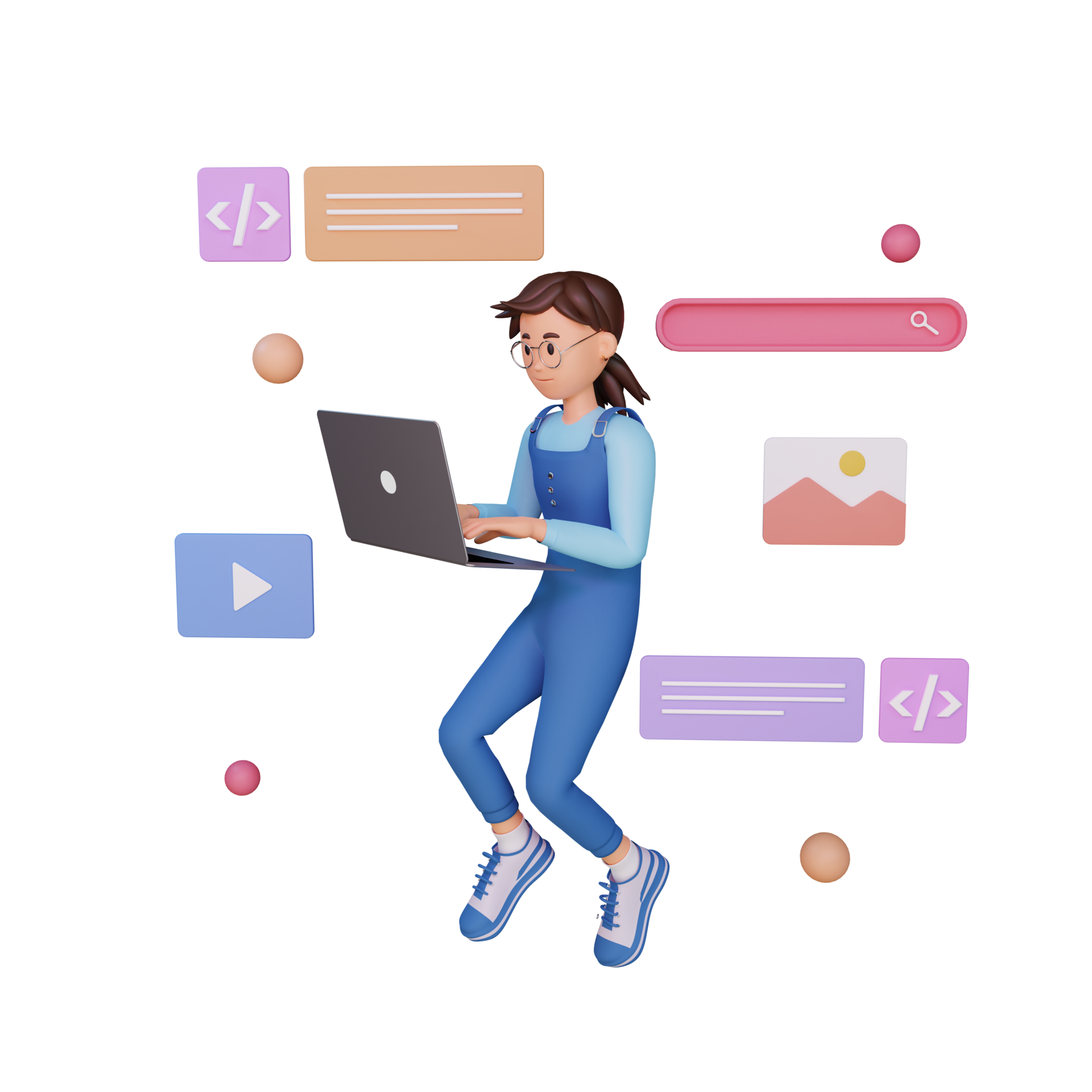 young girl working create video content for marketing online, 3d character illustration 11345111 PNG