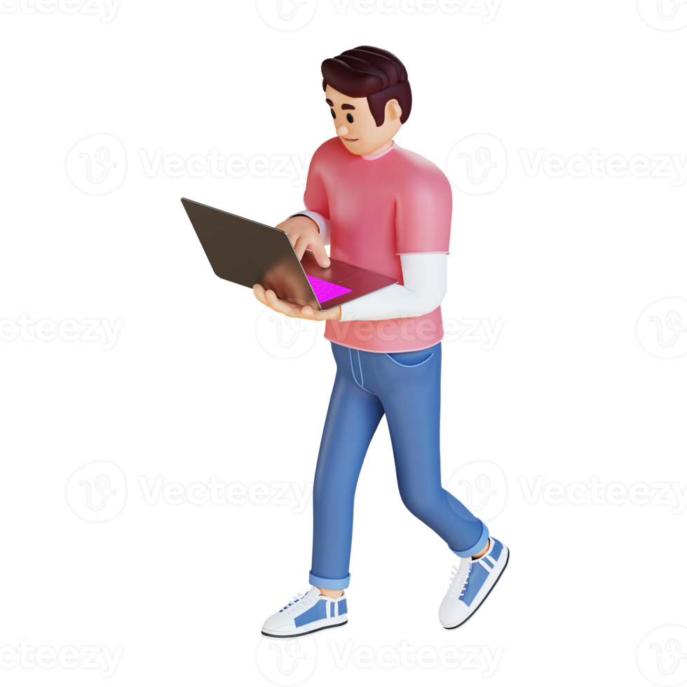 Young Man Using A Laptop 3d Character Illustration 11345224 Png
