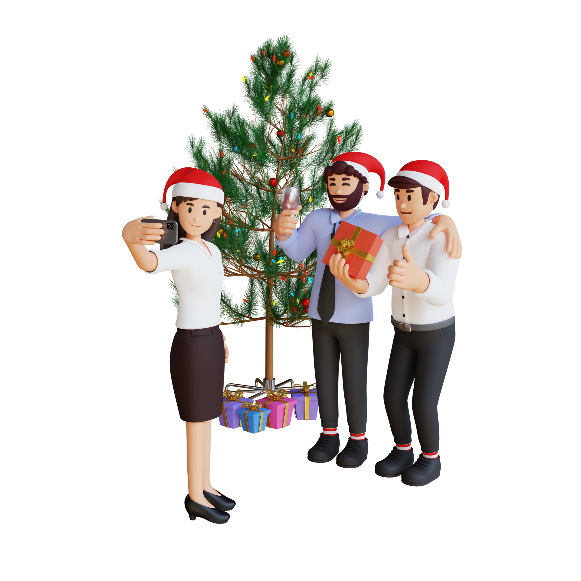 3d Employee Character Illustration New Year Christmas Party 11345369 Png