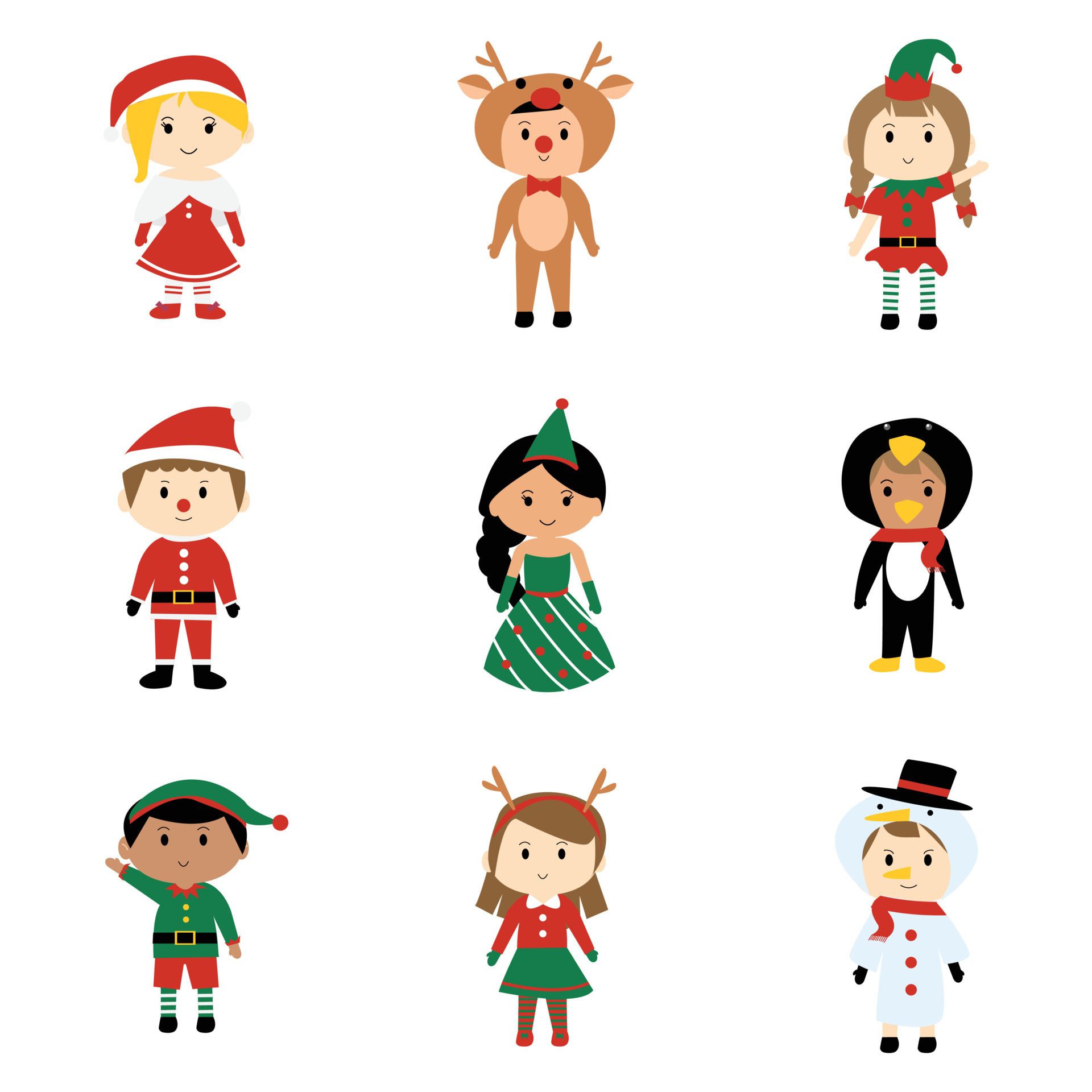 cute children cartoon with Christmas costume clipart element for ...