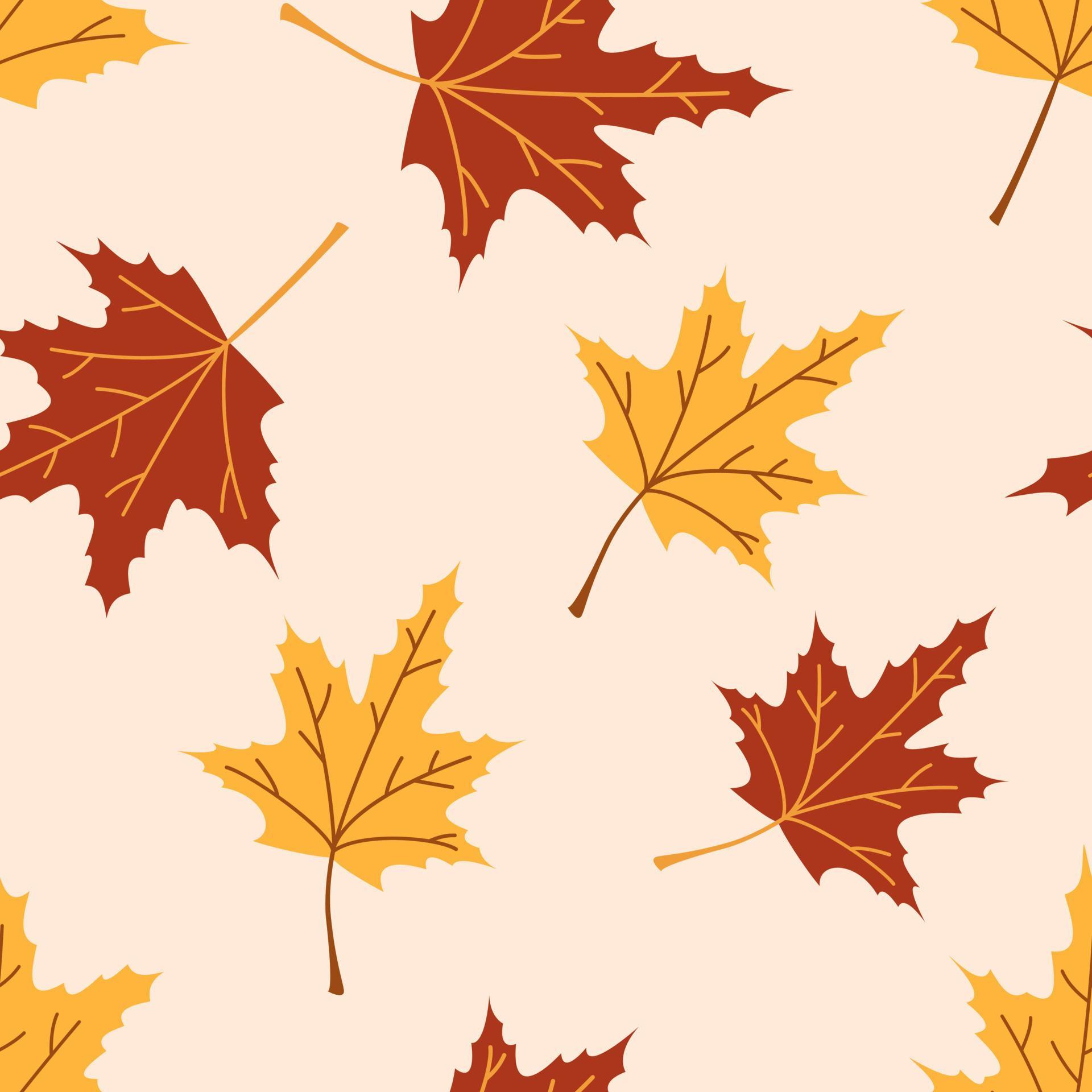 Vector seamless autumn pattern with maple leaves. Fall yellow maple leaf. Gold and red foliage ...