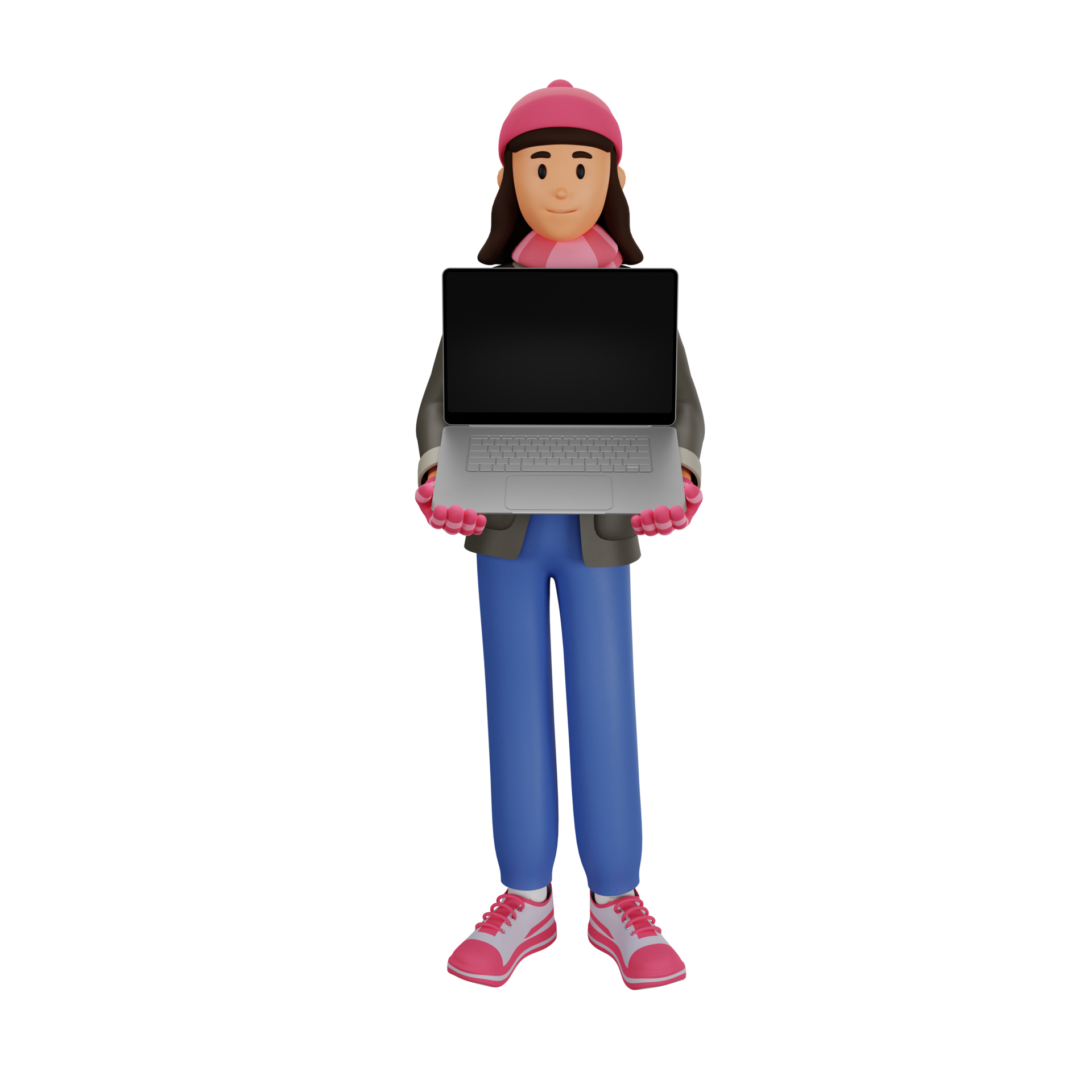 Young woman holding laptop 3d cartoon character illustration 11354340 PNG Young woman holding laptop 3d cartoon character illustration 11354340 PNG