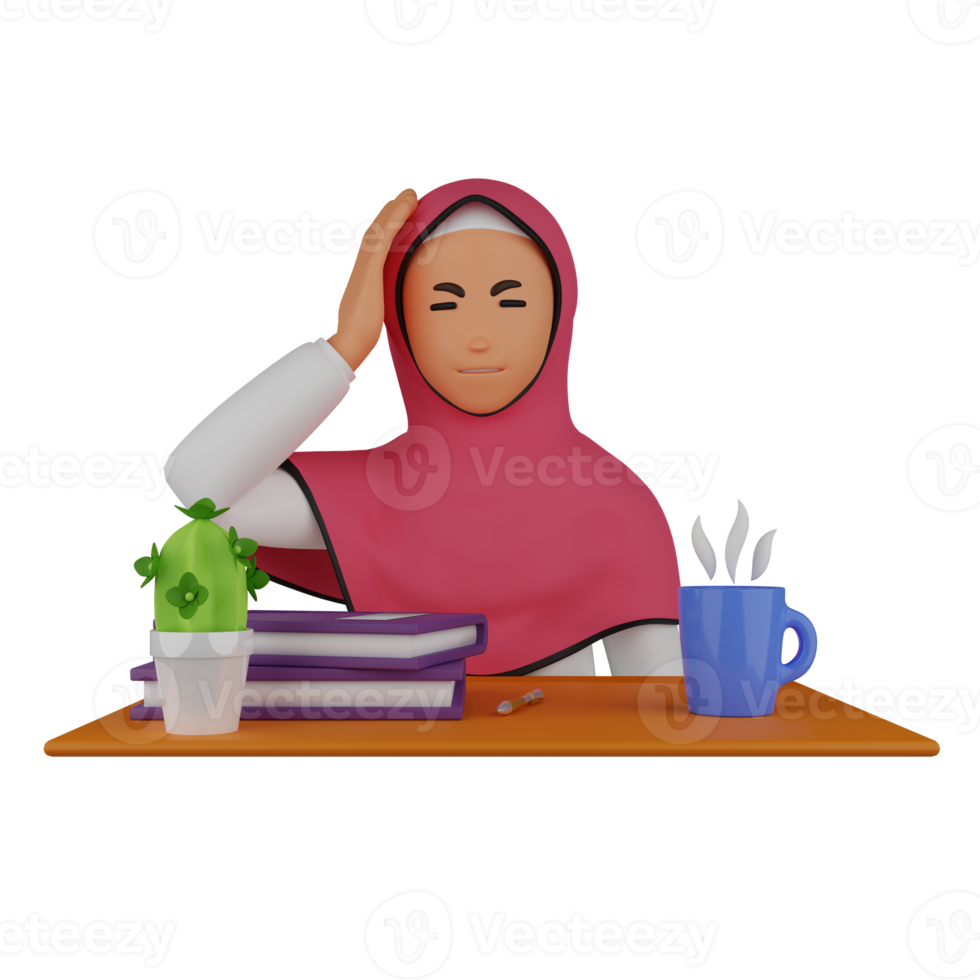 Young Muslim Woman Feeling Dizzy 3d Cartoon Character Illustration