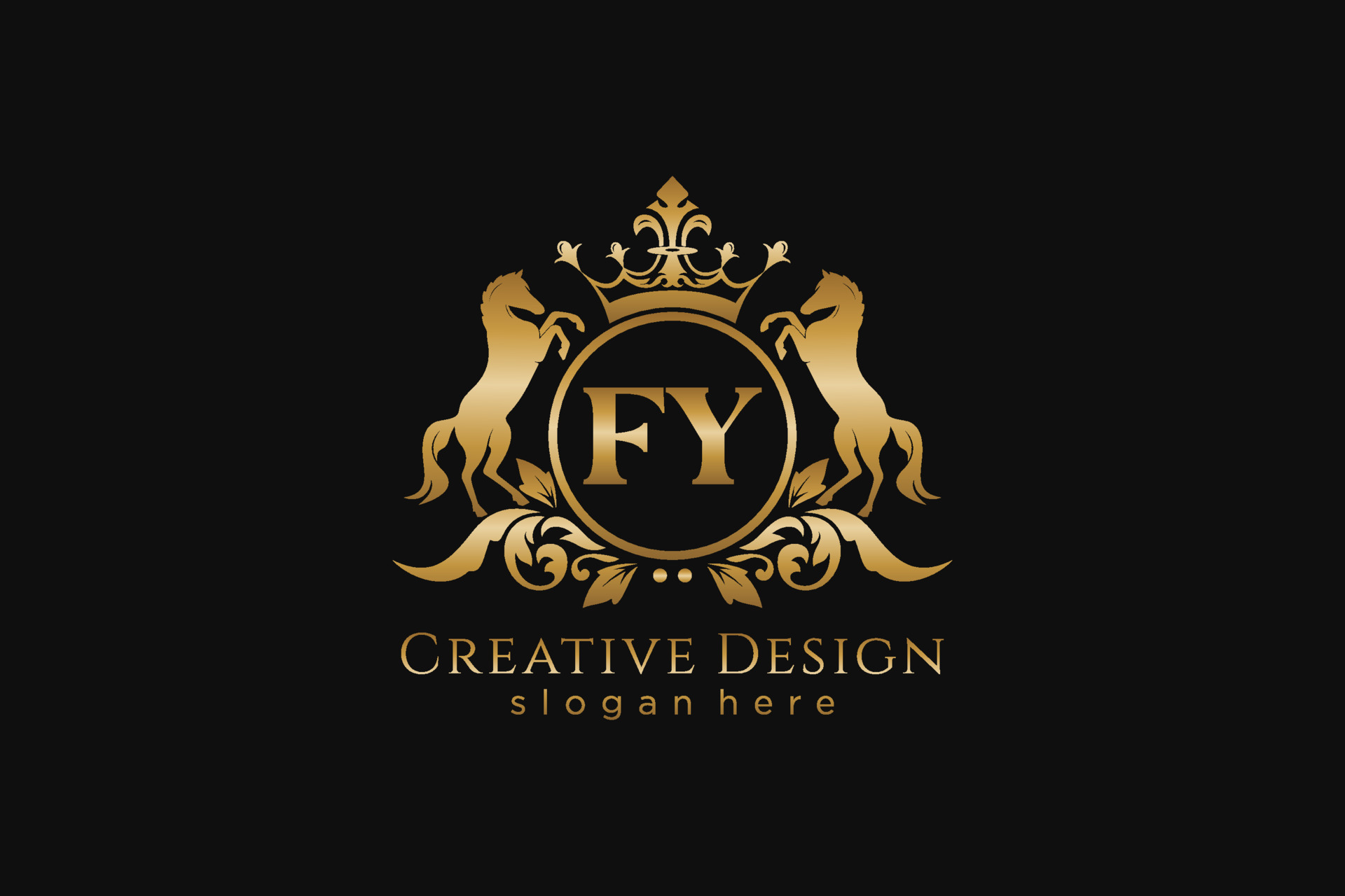 Initial FY Retro Golden Crest With Circle And Two Horses Badge initial-fy-retro-golden-crest-with-circle-and-two-horses-badge
