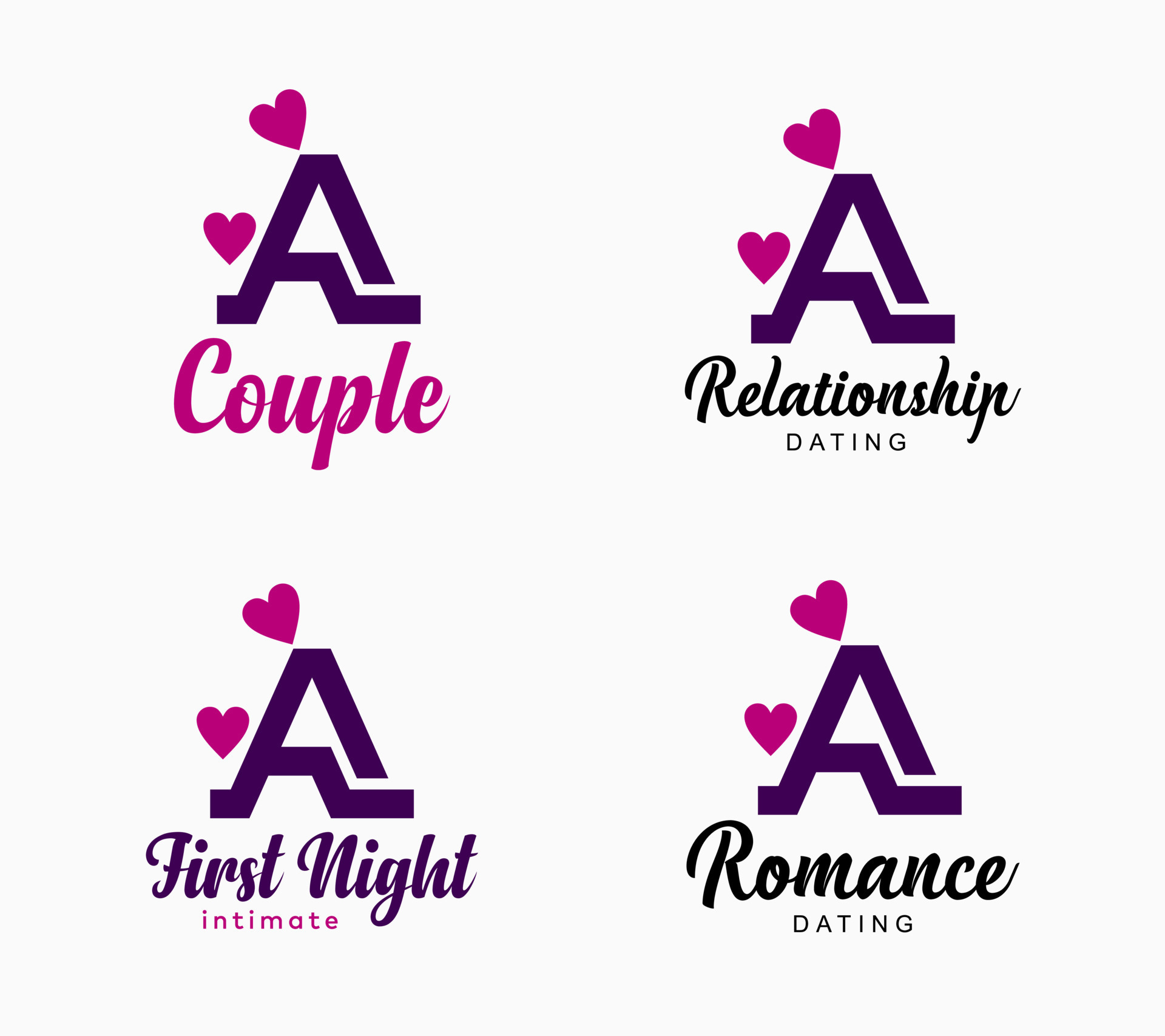 Set Letter A Monogram Couple Intimate Romance Group Date Falling In Love Logo Design Vector ...