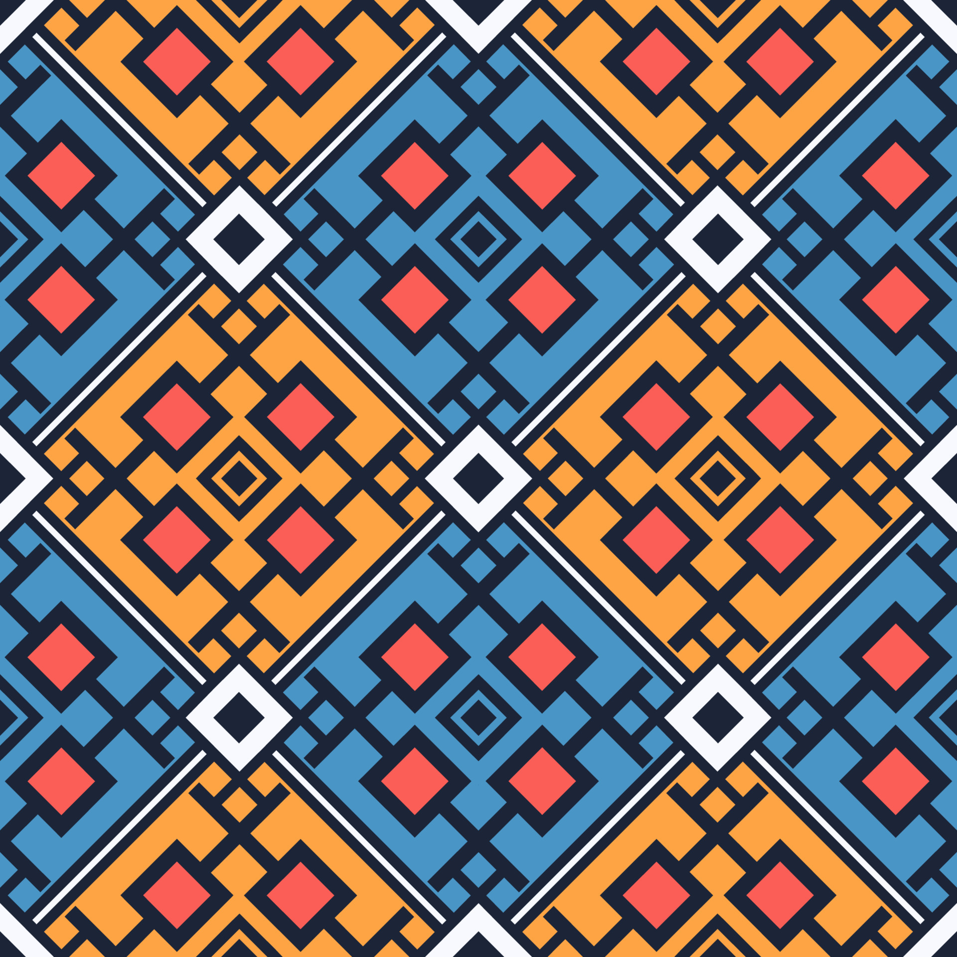 Abstract Geometric Ethnic Line Square Shape Seamless Pattern Colorful