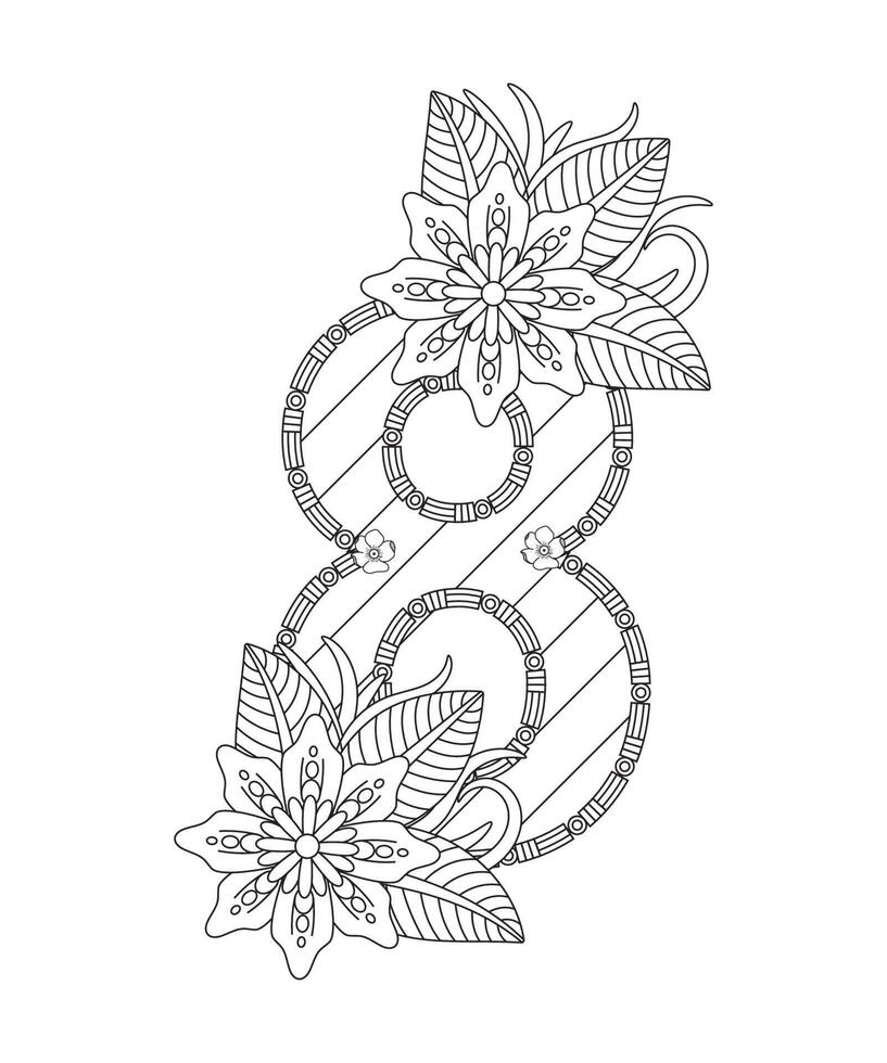 Number Coloring Page With Floral Style 123 Coloring Page Number 8 Free Vector 11374477 Vector 0894
