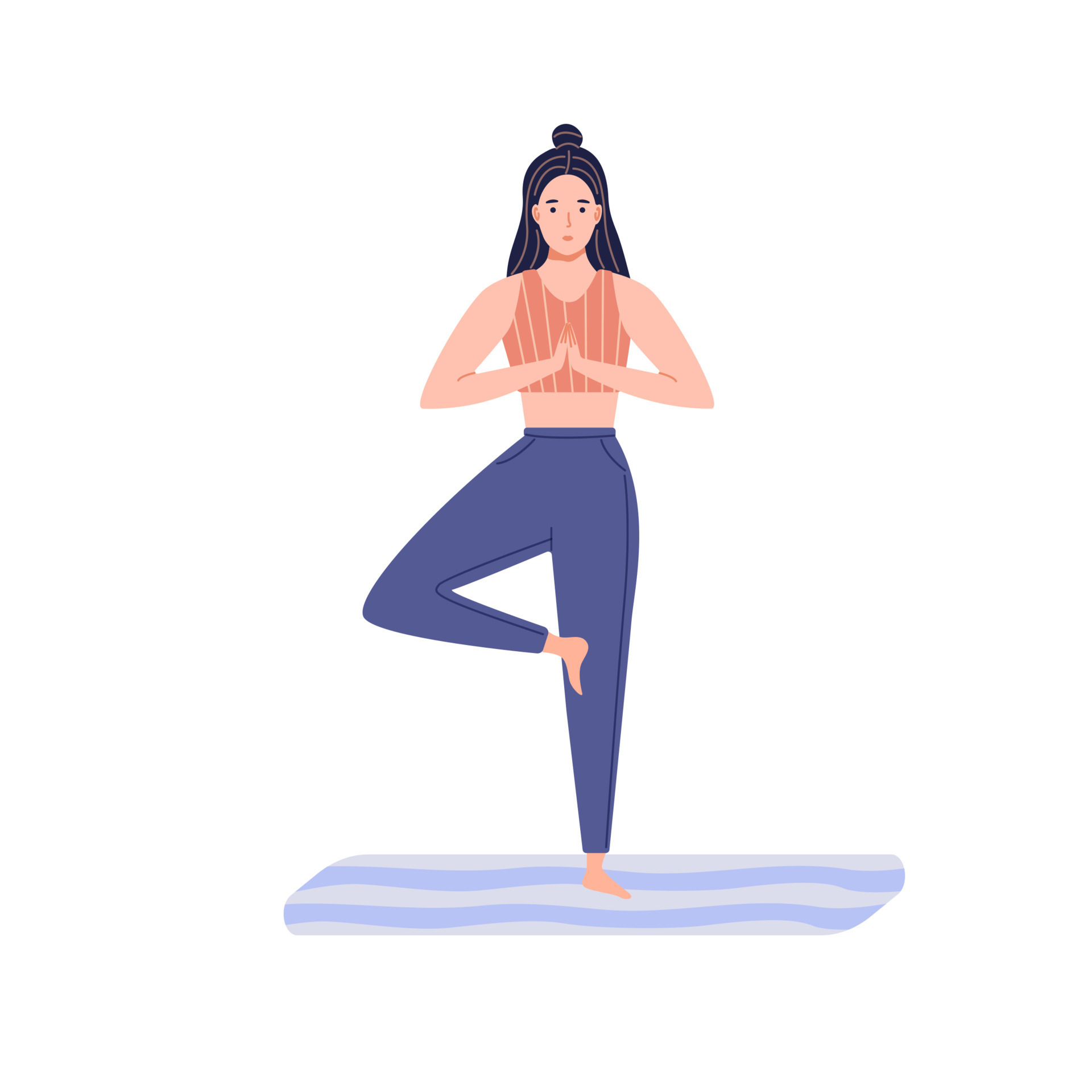 Mujer Haciendo Ejercicios De Fitness Personaje De Vector De Niña De Dibujos Animados Lindo