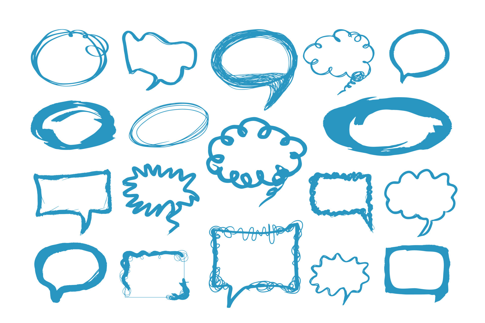 Set of various hand drawn doodle speech bubbles. Abstract speech bubble ...
