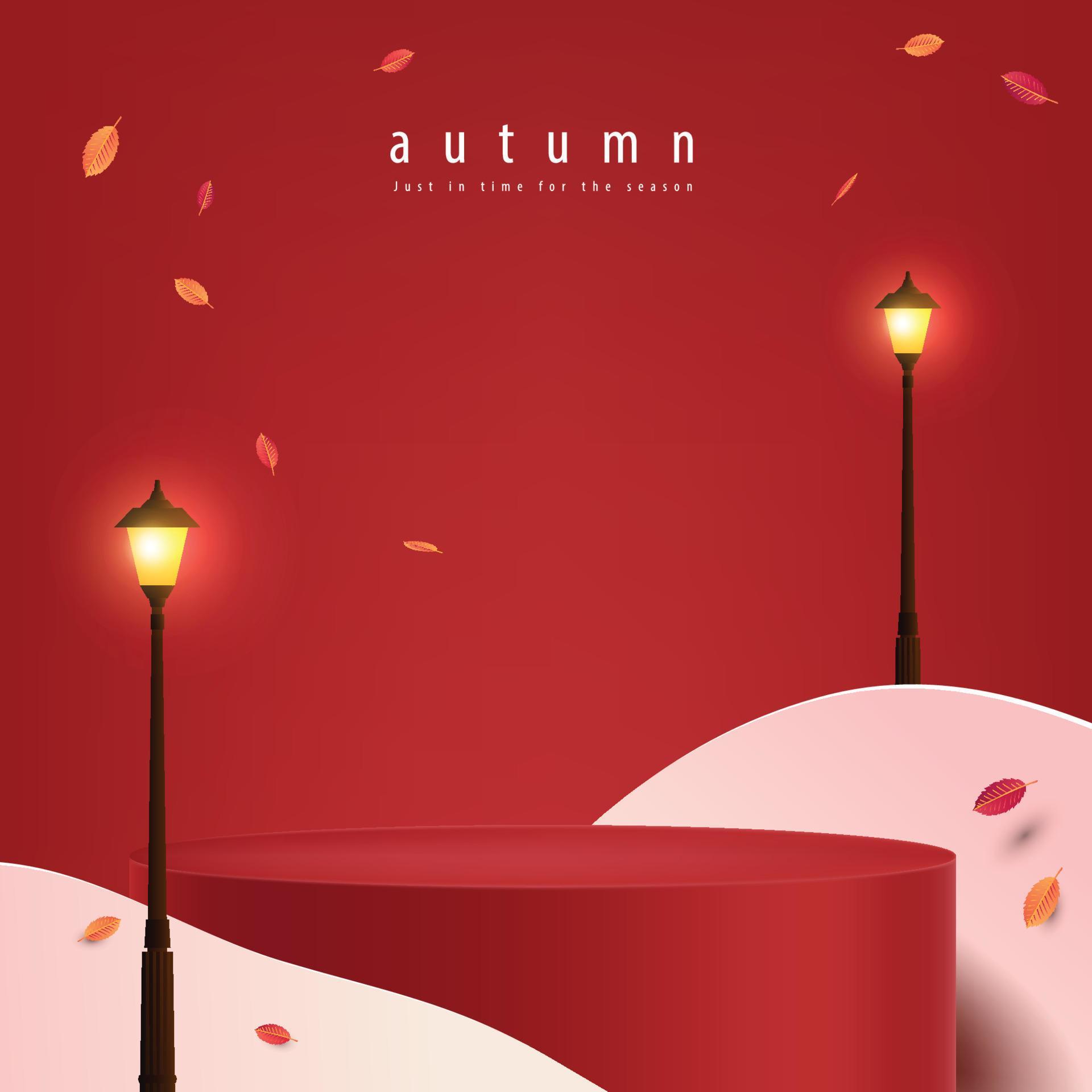 Autumn Banner Background With Product Display Cylindrical Shape