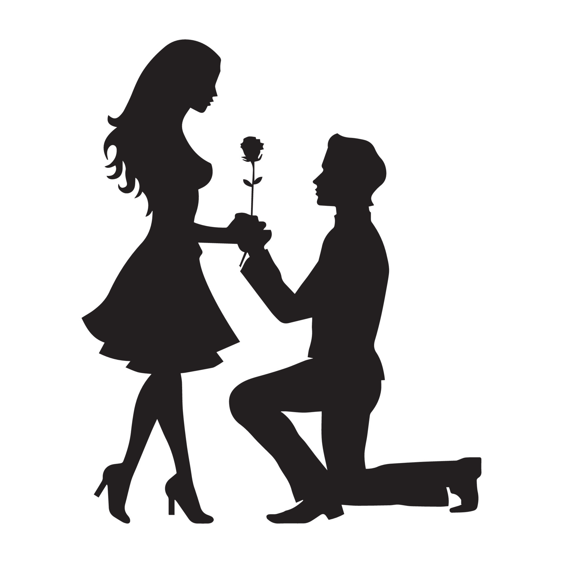 Silhouettes Of A Man Proposing To A Woman While Standing On One Knee 11377551 Vector Art At Vecteezy
