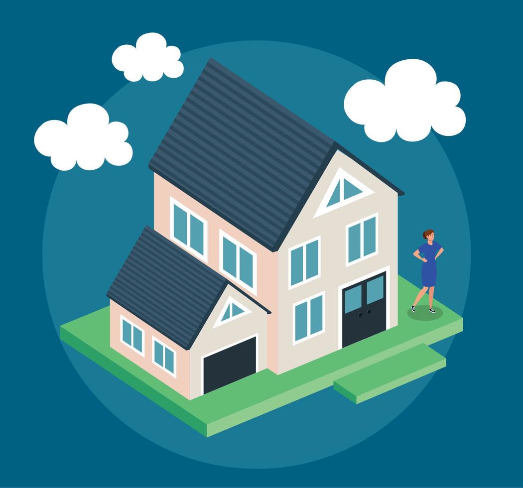 Woman In Isometric House 11378644 Vector Art At Vecteezy