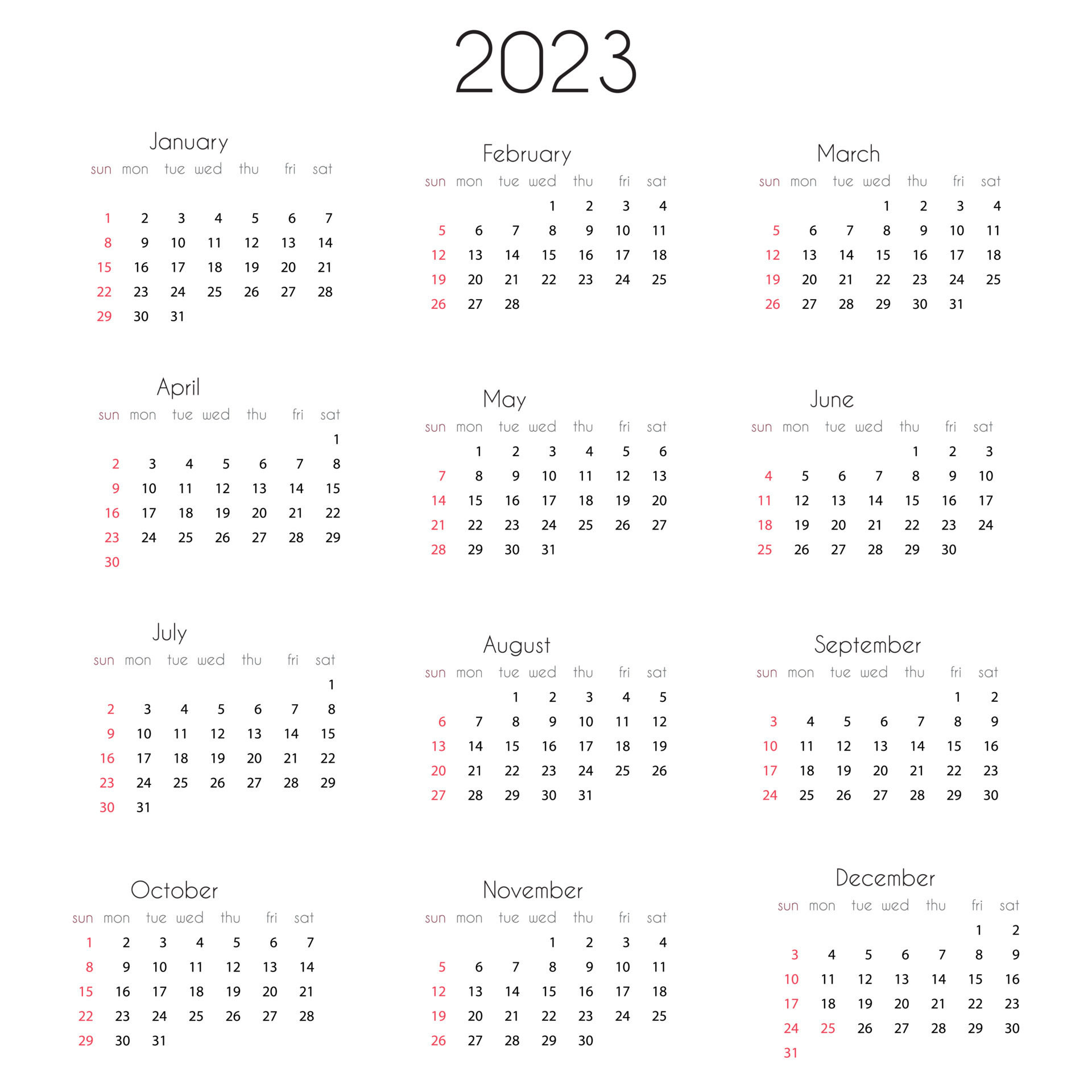 2023 Calendar year template. Vector illustration of annual calendar ... 2023 Calendar year template. Vector illustration of annual calendar ...