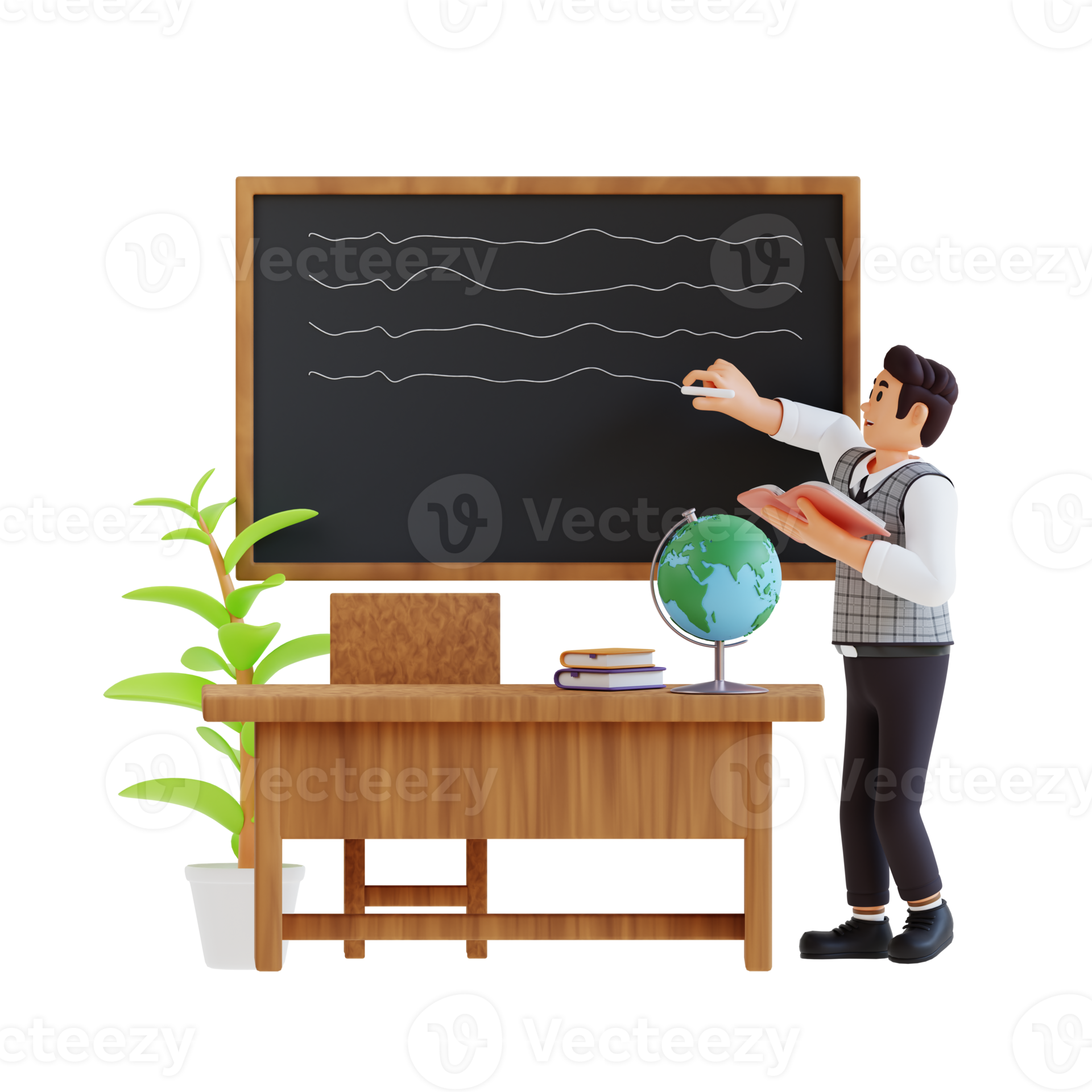 Profesor Masculino Escribiendo En La Pizarra Ilustración De Personajes 3d 11381873 Png 1707