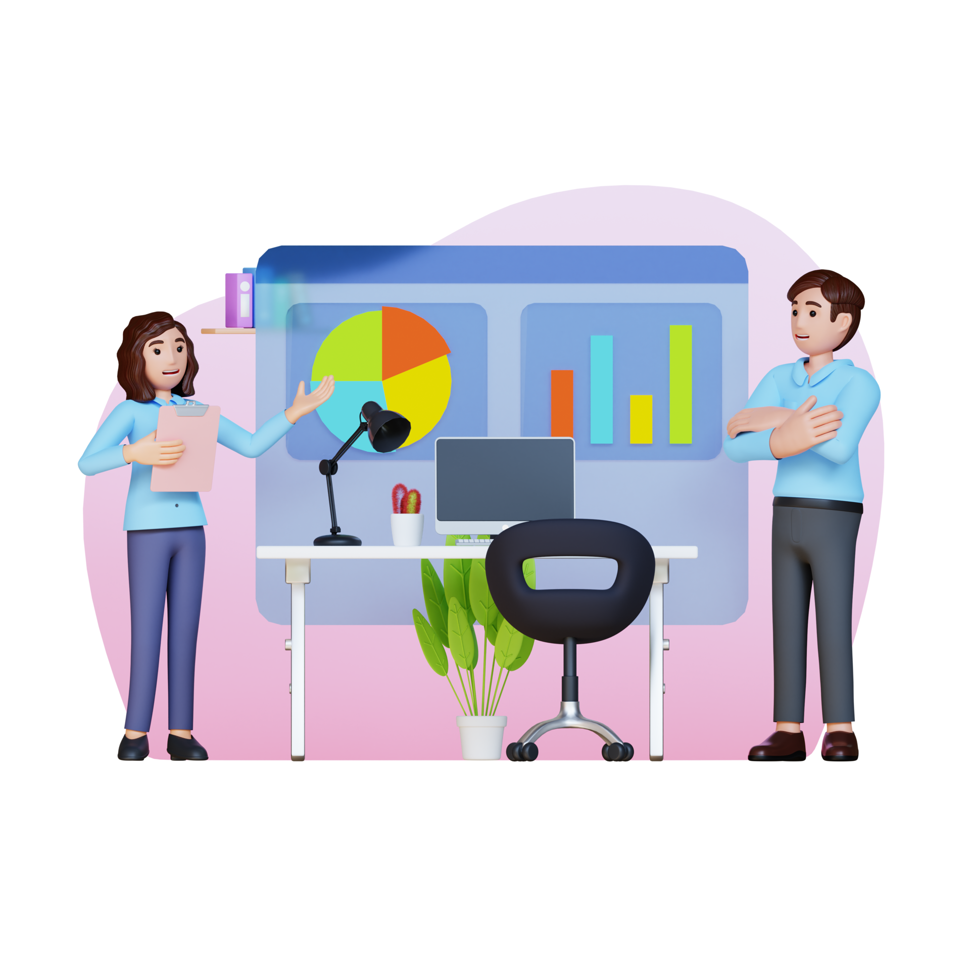 Free Business Woman With Businessman Showing Graph And Chart On Free Business Woman With Businessman Showing Graph And Chart On