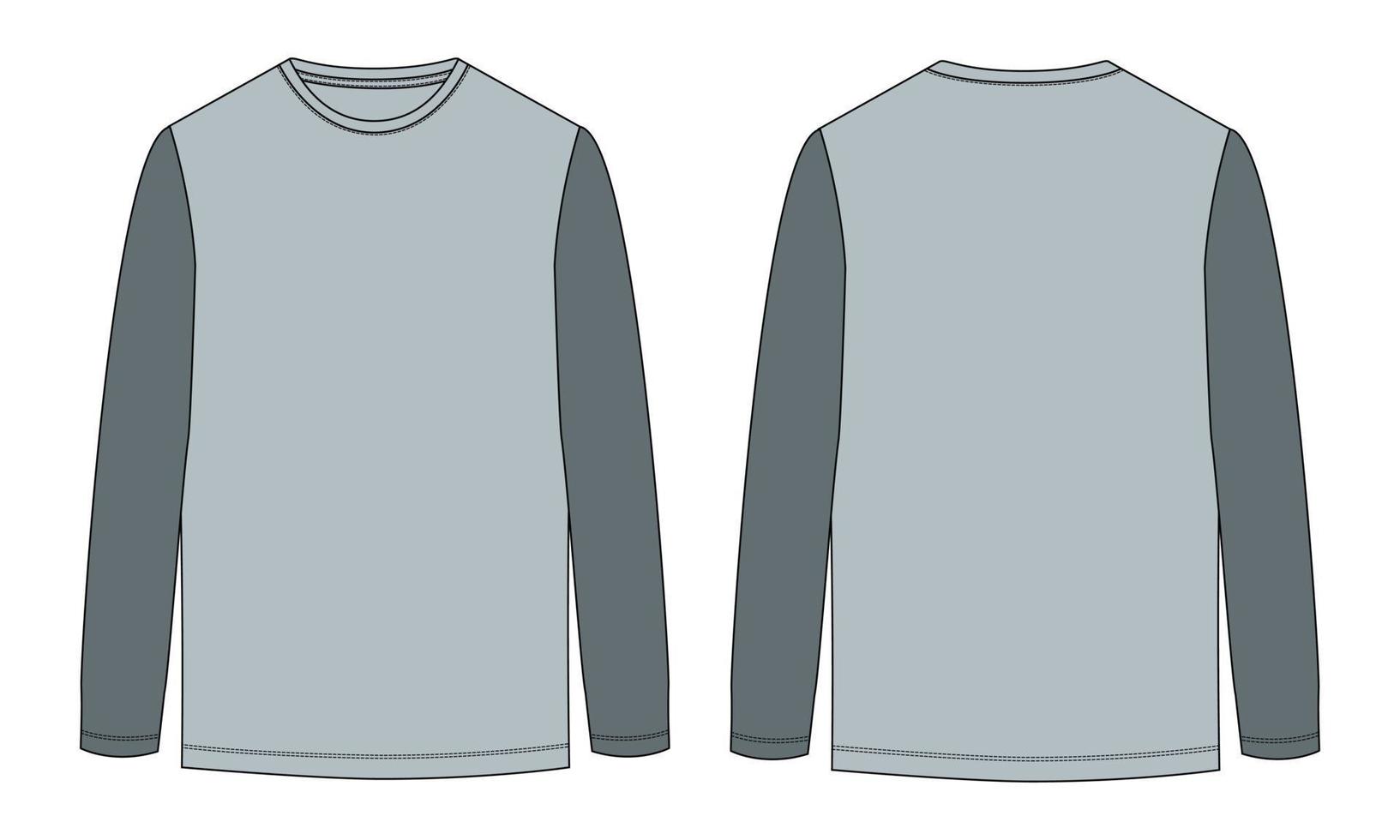 Two Tone Color Long Sleeve T Shirt Technical Fashion Flat Sketch Vector