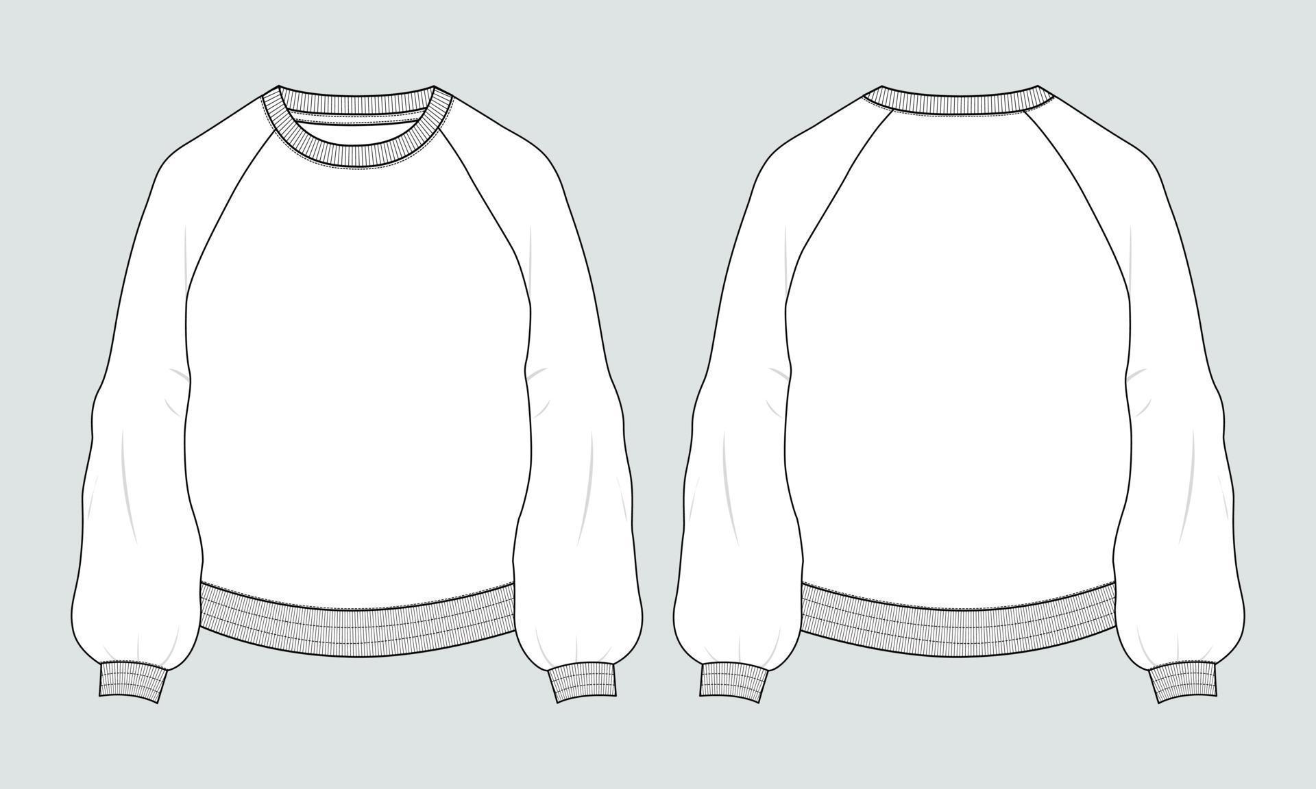 Long sleeve sweatshirt technical fashion flat sketch vector ... Long sleeve sweatshirt technical fashion flat sketch vector ...