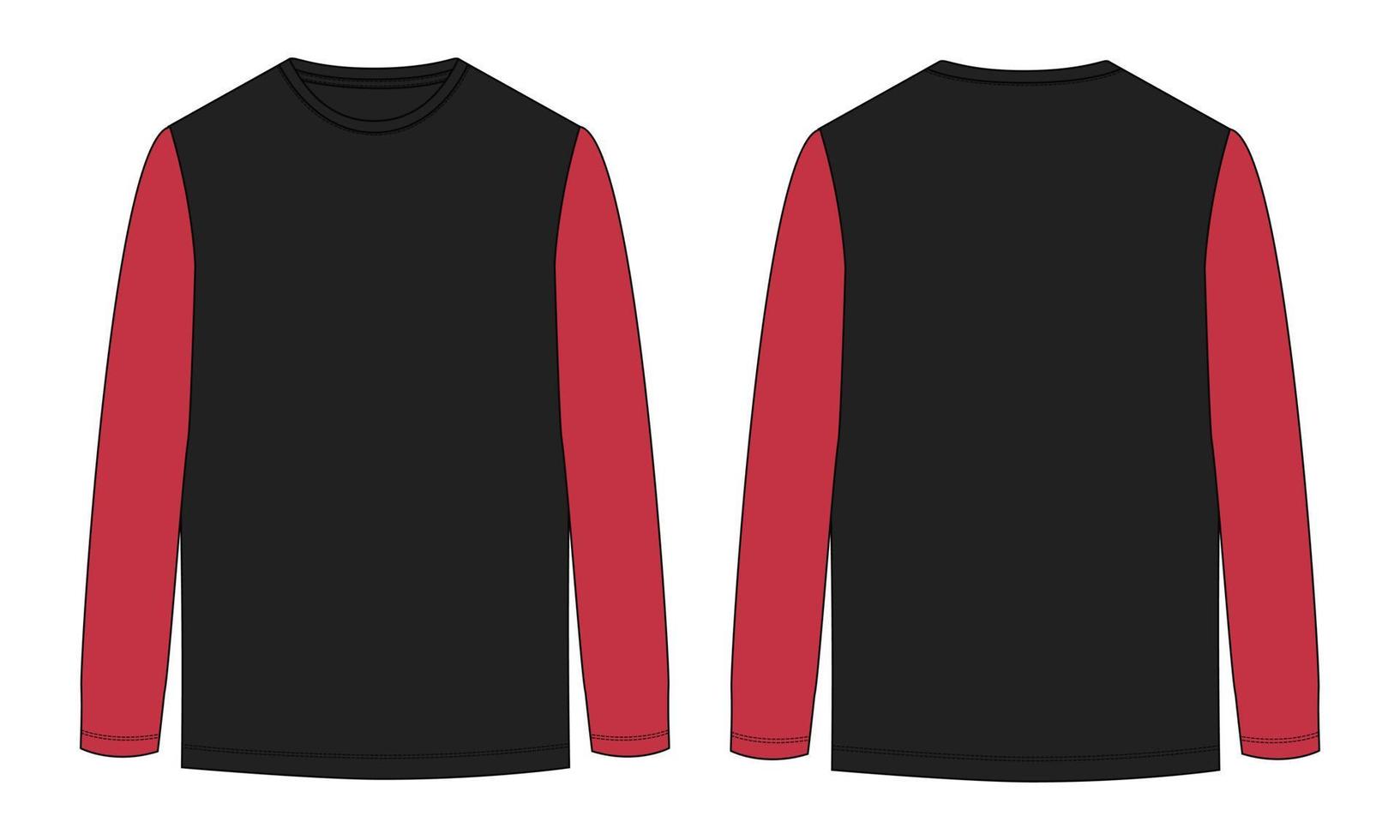 Two Tone Color Long Sleeve T Shirt Technical Fashion Flat Sketch Vector