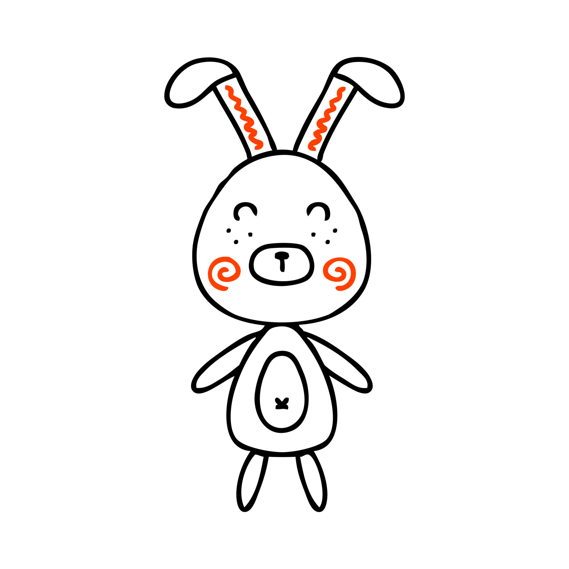 Bunny Doodle In Cartoon Style Isolated On White Background Vintage Nature Vector Graphic Funny