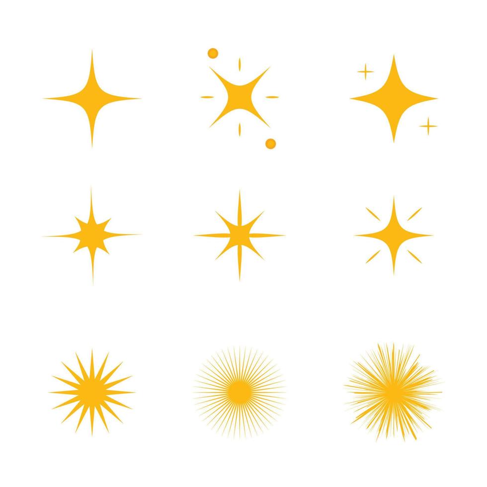 Set of sparking star. Icon and symbol. Starry vector illustration isolated on white background ...