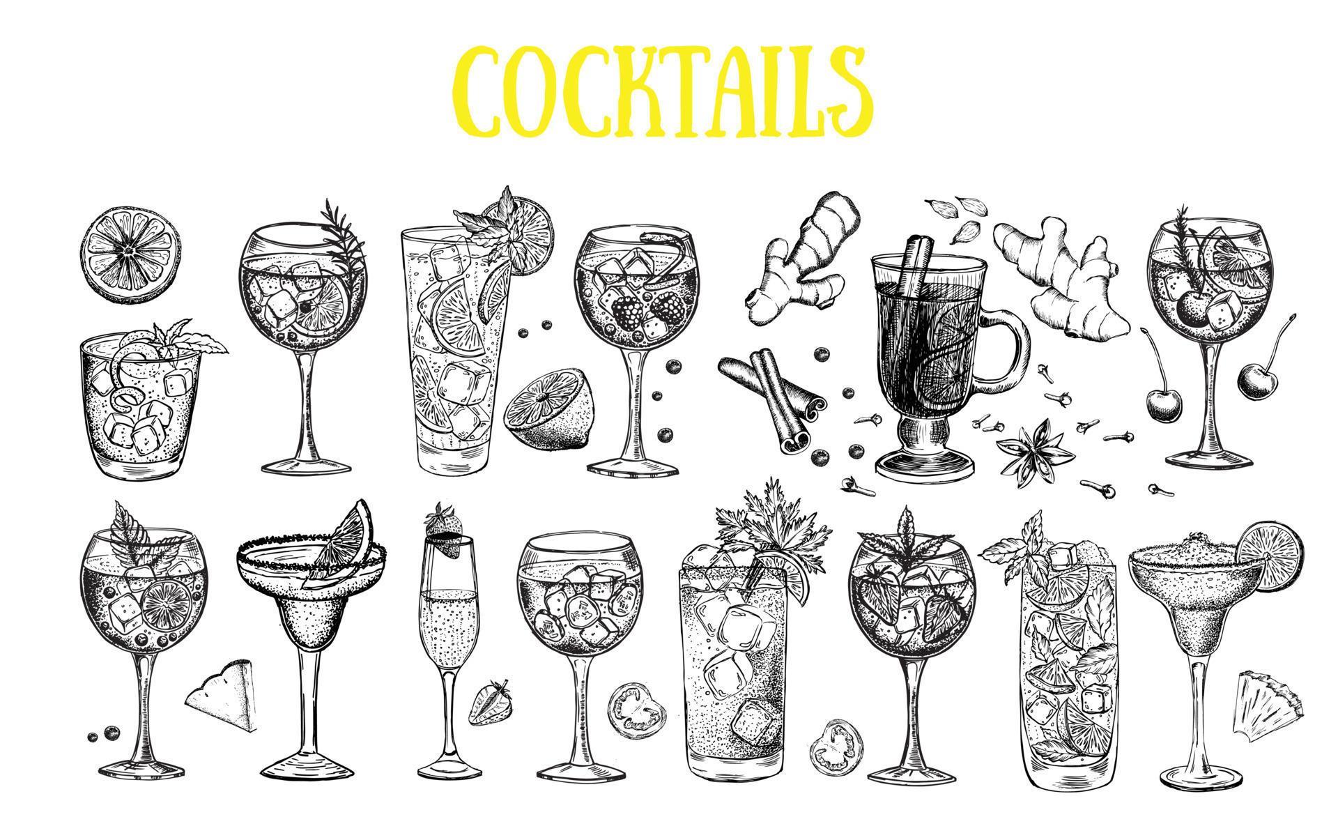 Cocktail Menu Design Template Alcoholic Cocktails Hand Drawn 11396322