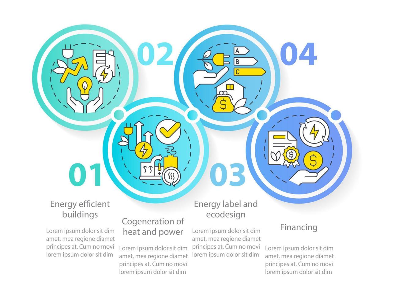Energy Efficiency And Conservation Blue Circle Infographic Template Data Visualization With 4
