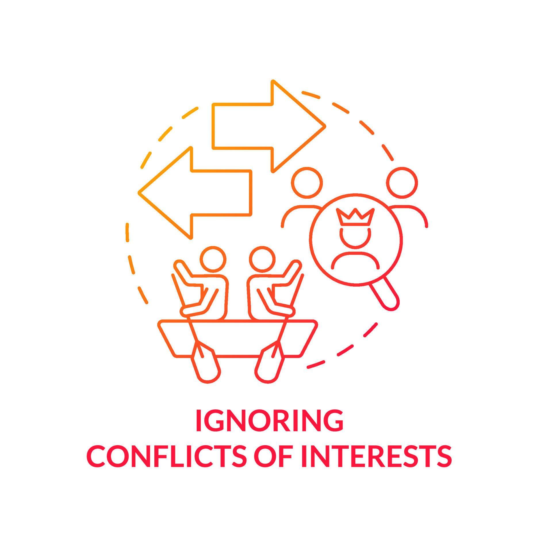 Ignoring Conflicts Of Interests Red Gradient Concept Icon Unethical Behavior In Workplace