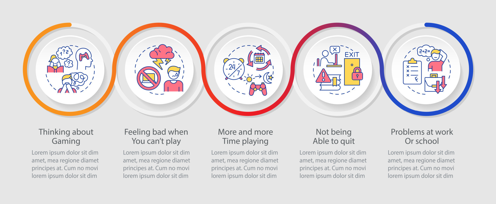 Signs Of Game Addiction Loop Infographic Template Mental Health Data Visualization With 5