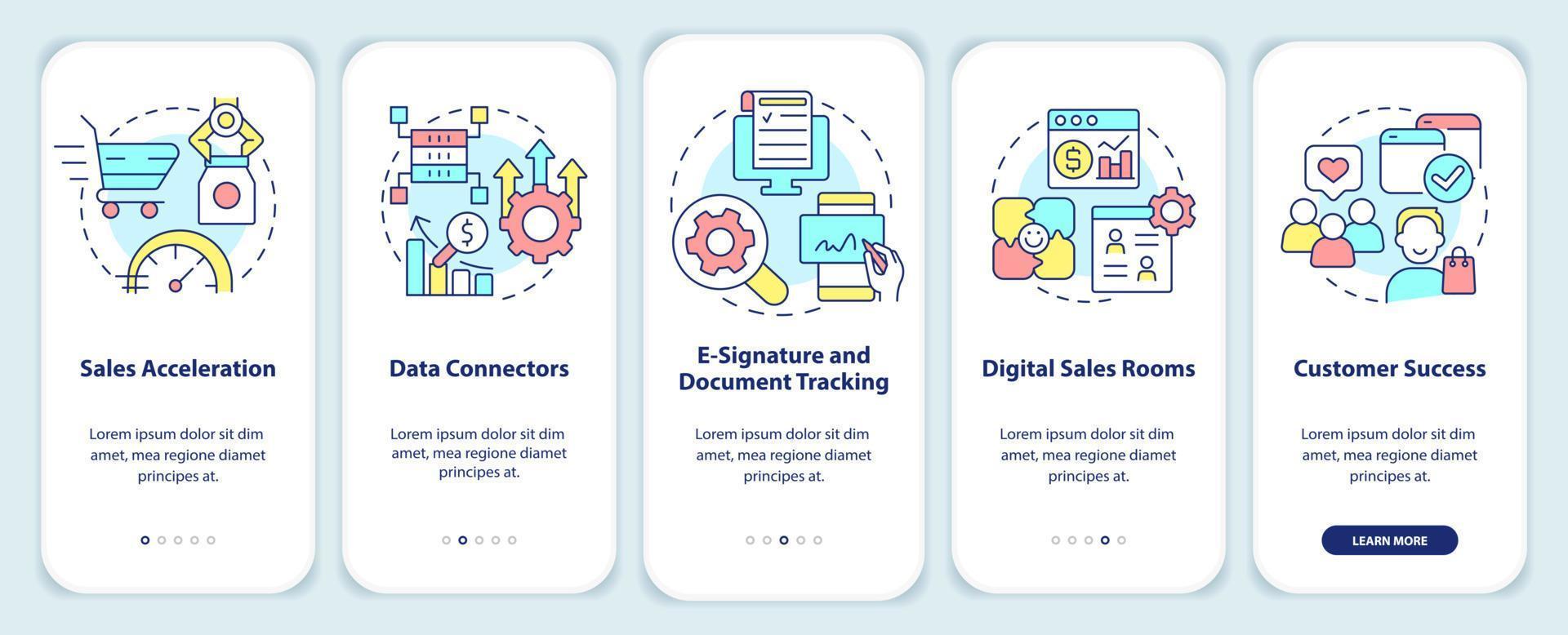 Sales Tools Onboarding Mobile App Screen Marketing Tendencies Walkthrough 5 Steps Editable