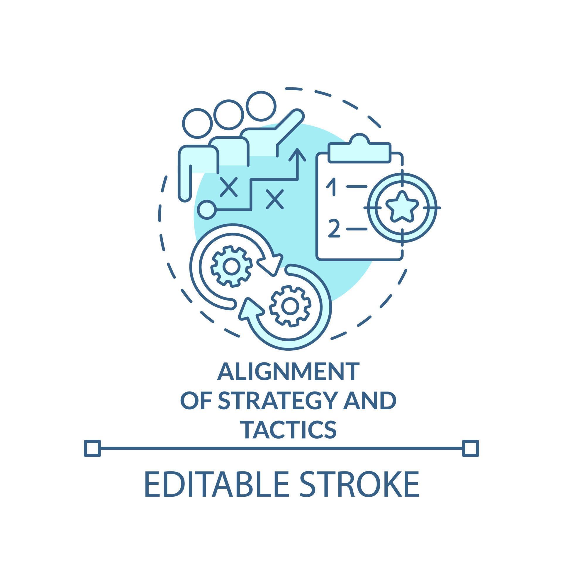Alignment of strategy and tactics turquoise concept icon. Key part of business plan abstract ...