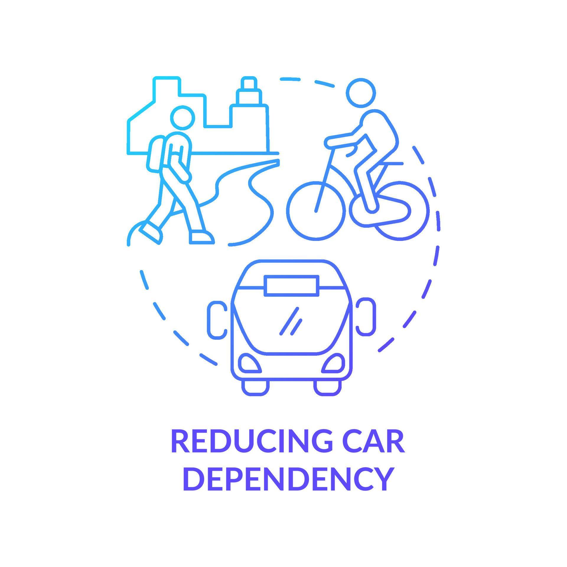Reducing car dependency blue gradient concept icon. Sustainability in ... Reducing car dependency blue gradient concept icon. Sustainability in ...