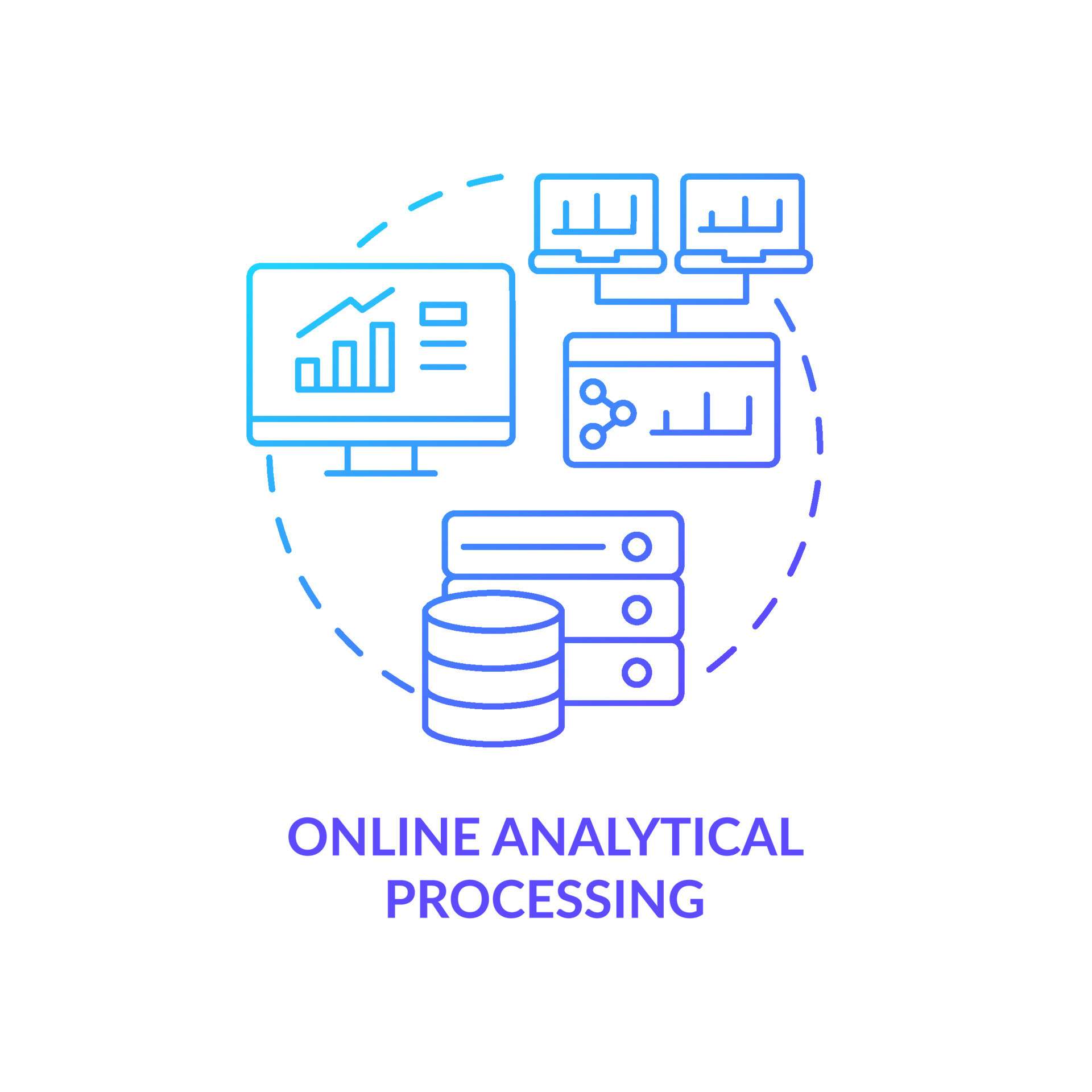Online analytical processing blue gradient concept icon. Business ...
