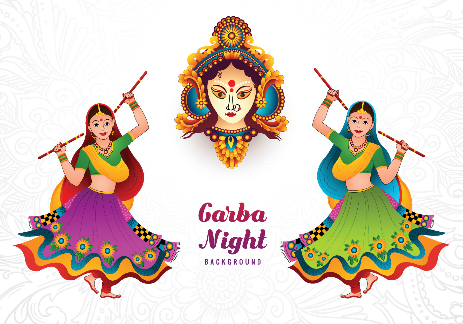 Garba night beautiful woman playing garba and dandiya celebration card illustration design ...