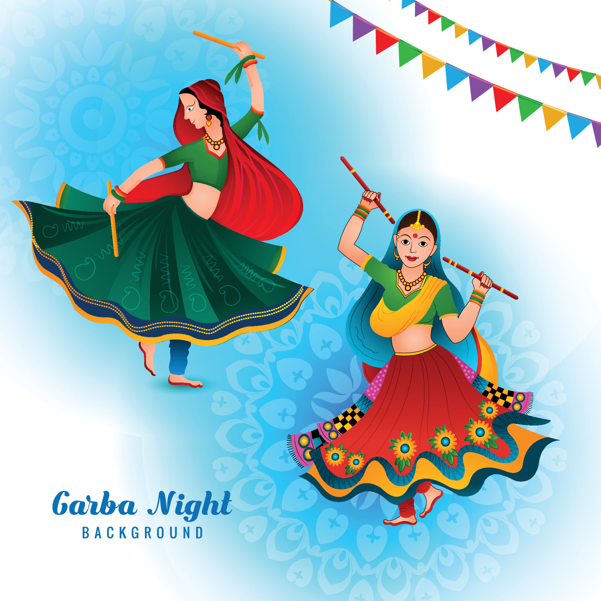 Illustration Of Playing Garba And Dandiya In Navratri Celebration Holiday Card Background