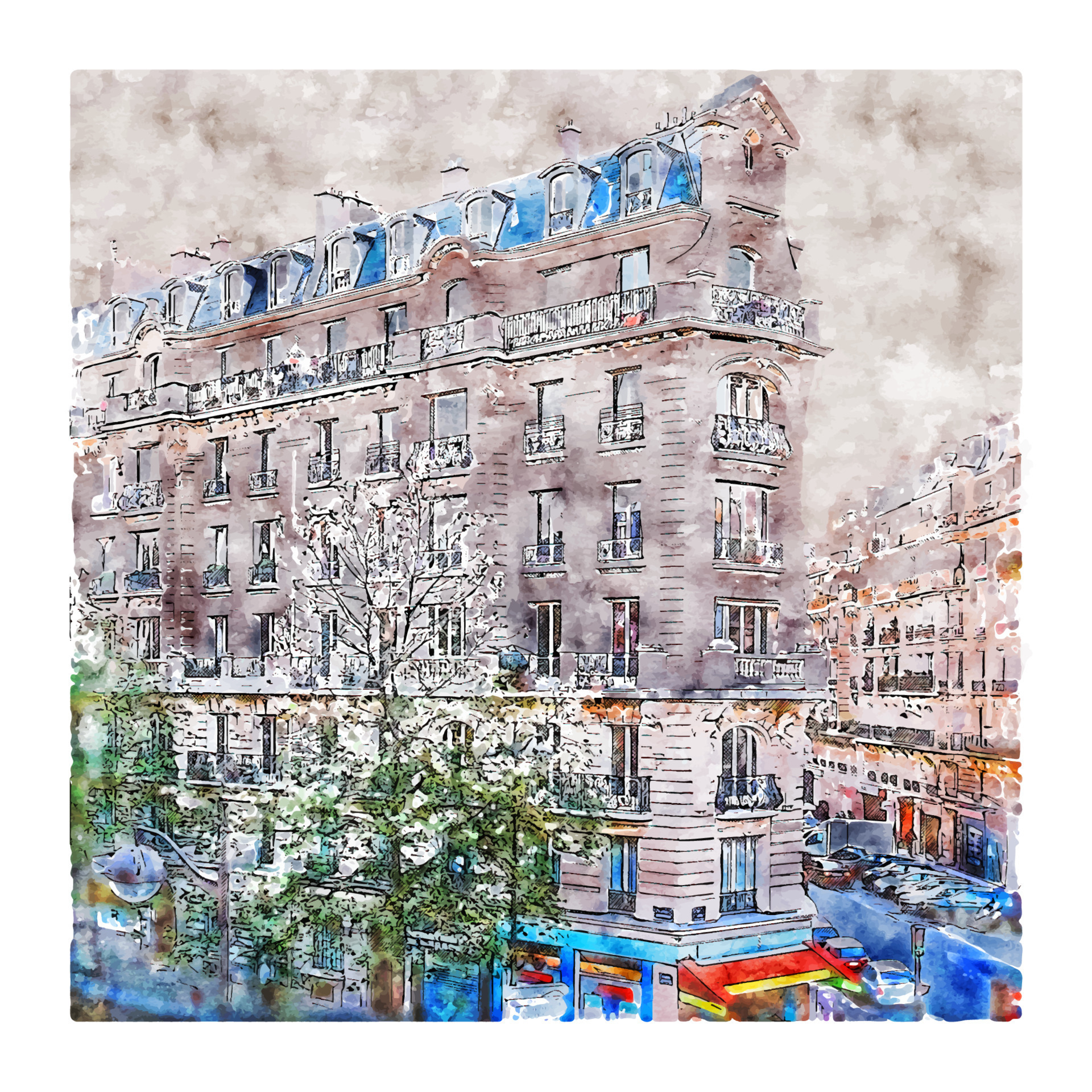 Architecture Paris France Watercolor sketch hand drawn illustration ... Architecture Paris France Watercolor sketch hand drawn illustration ...
