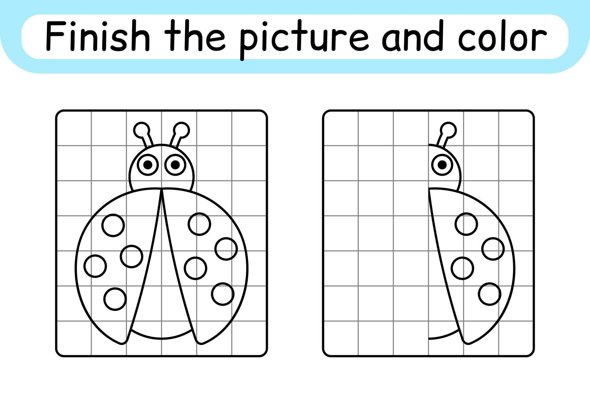 completa la imagen mariquita. copiar la imagen y el color. terminar la ...