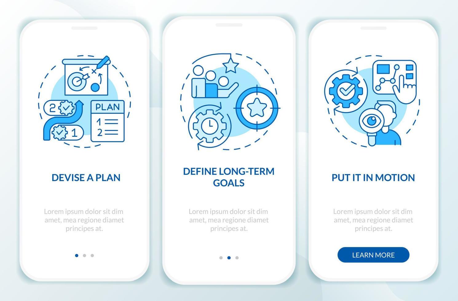 Planning Blue Onboarding Mobile App Screen Business Strategy Walkthrough 3 Steps Editable