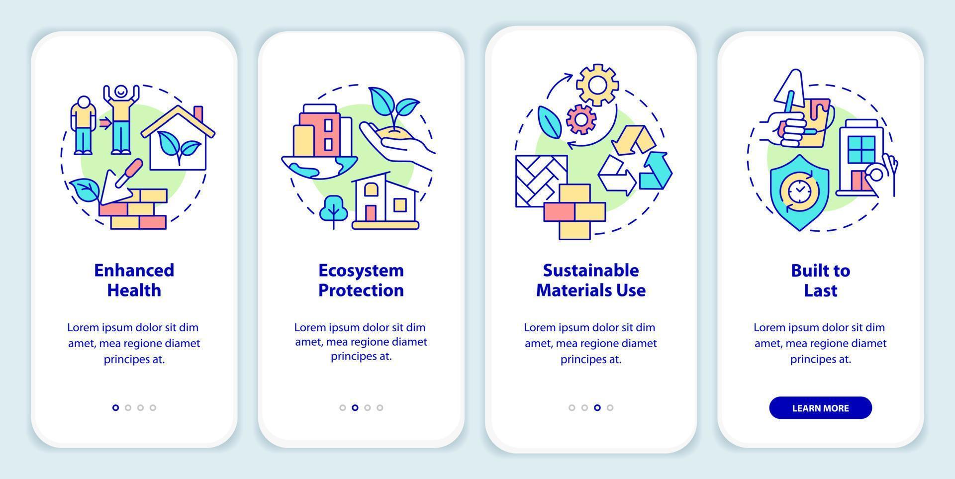 Benefits Of Sustainable Architecture Onboarding Mobile App Screen Walkthrough 4 Steps Graphic
