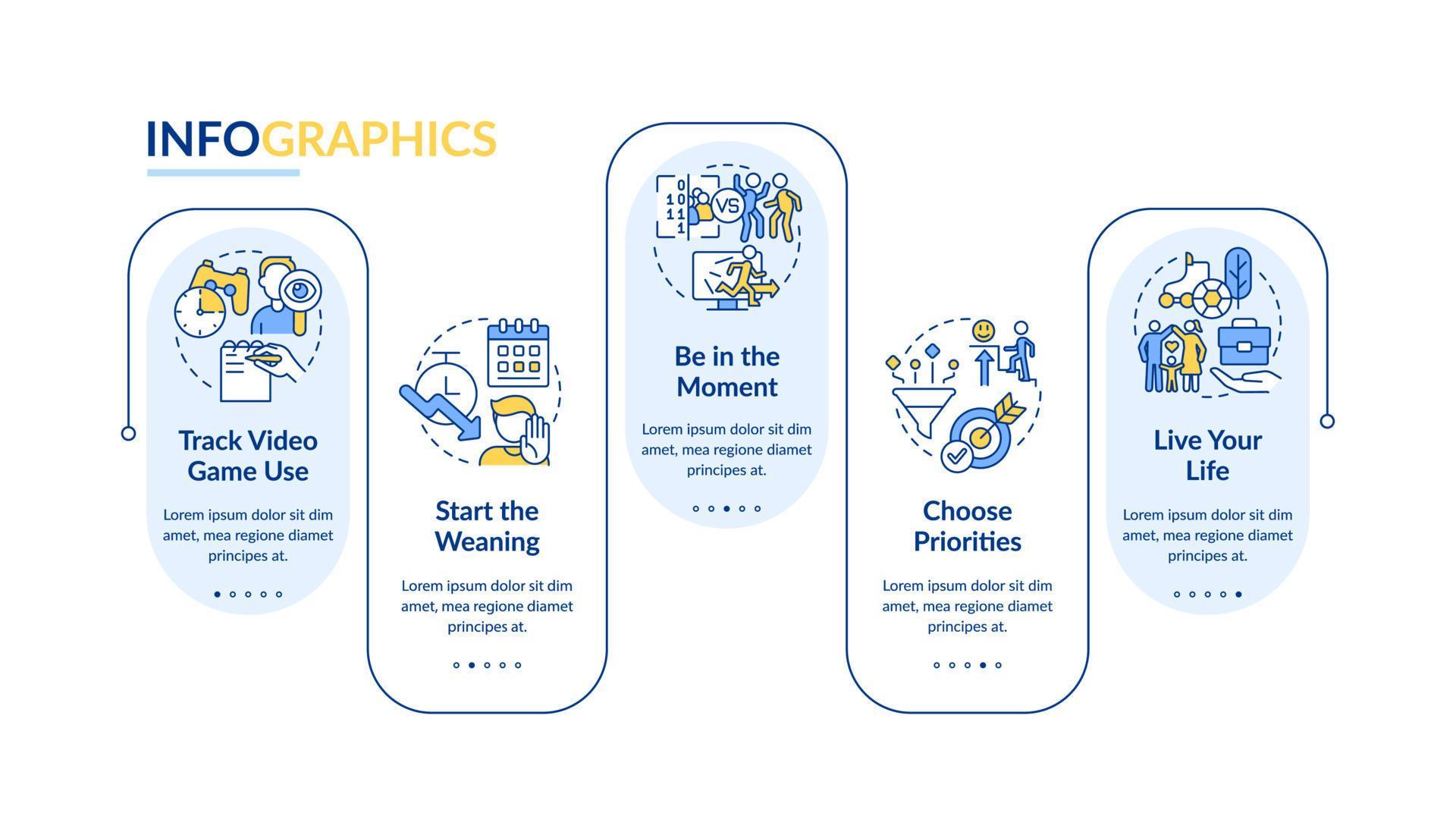 Coping with gaming addiction rectangle infographic template. Video ...