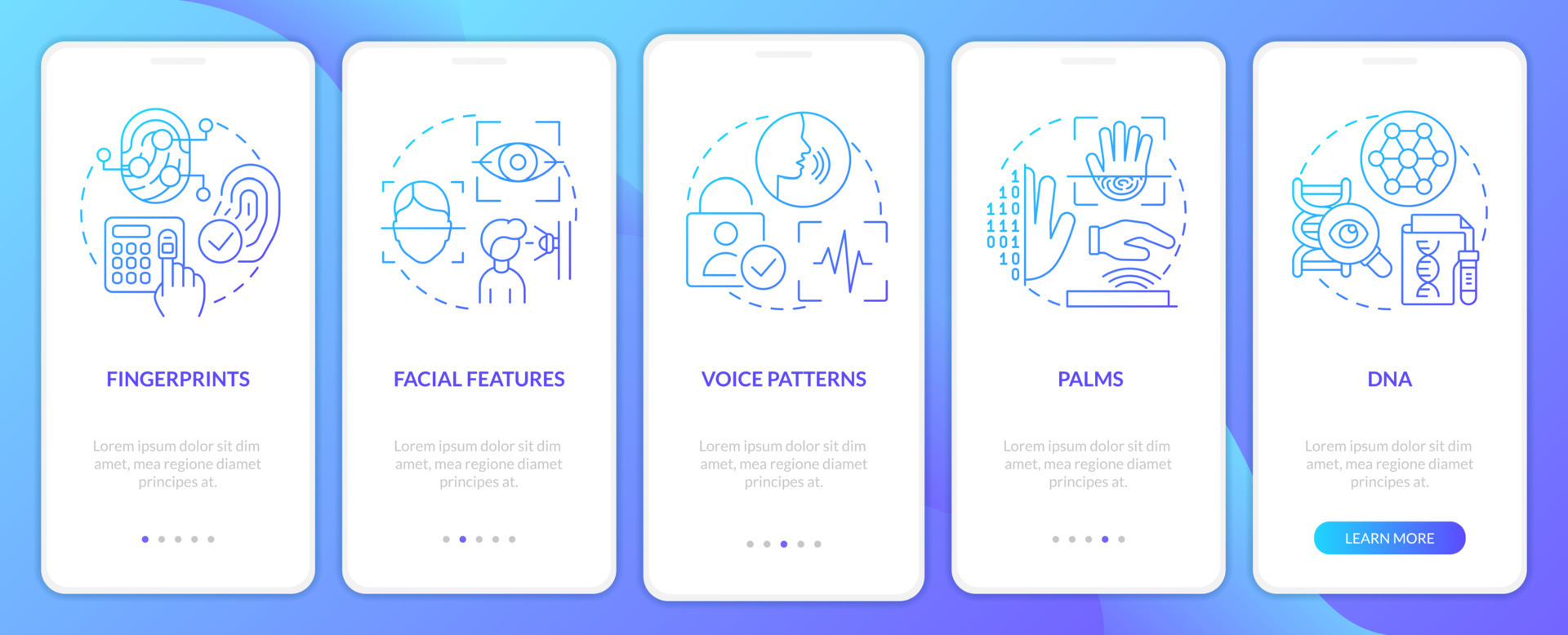Biometric Technology Blue Gradient Onboarding Mobile App Screen