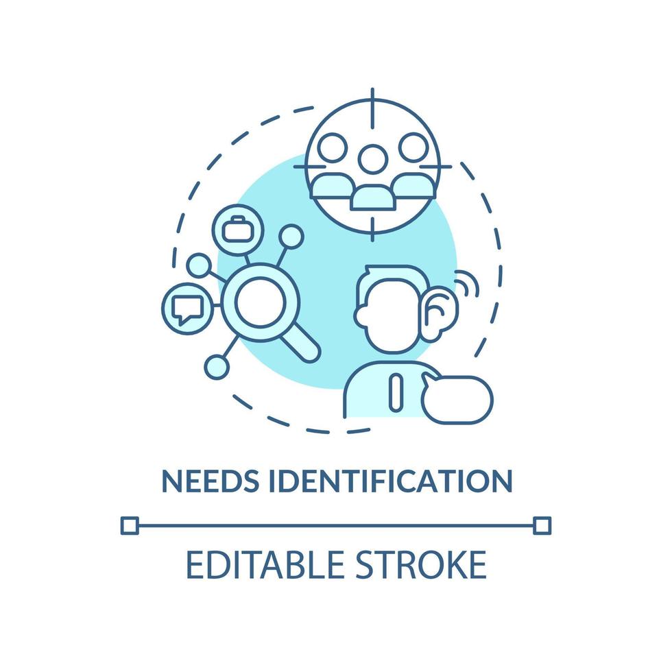Needs identification turquoise concept icon. Sales process abstract idea thin line illustration ...