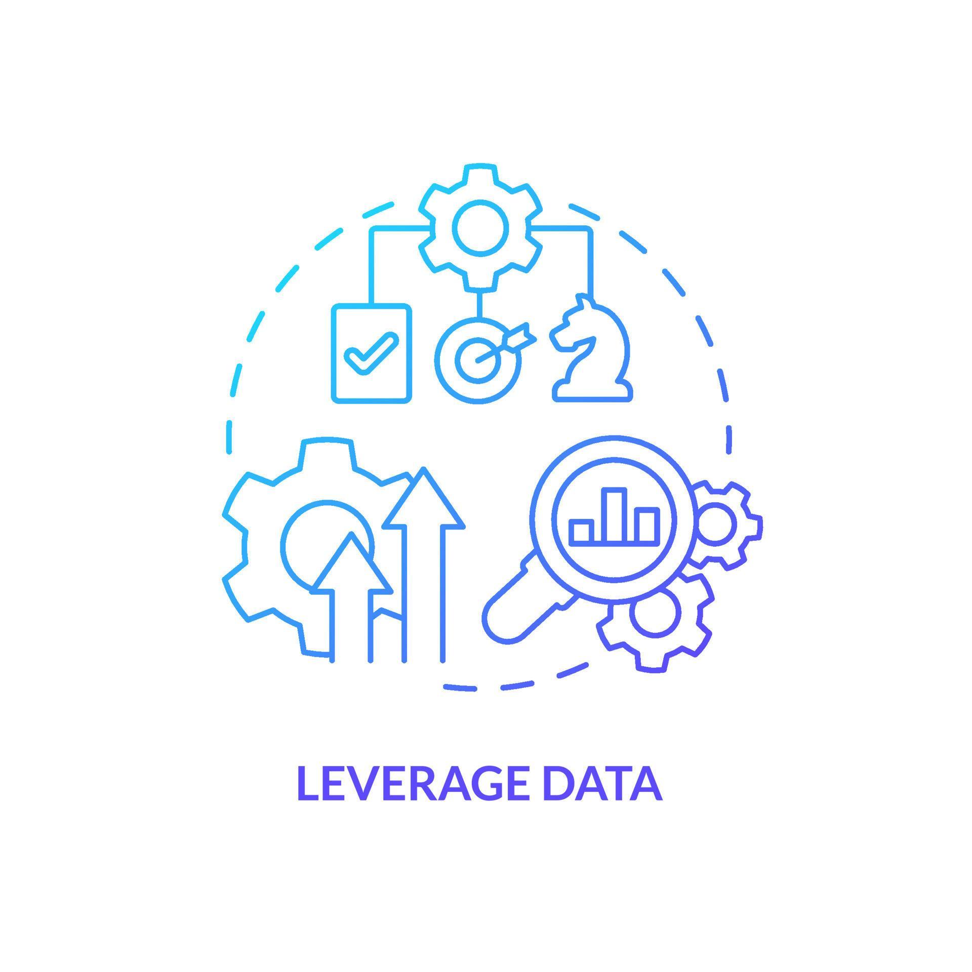 Leverage data blue gradient concept icon. Improve visibility. Business ... Leverage data blue gradient concept icon. Improve visibility. Business ...